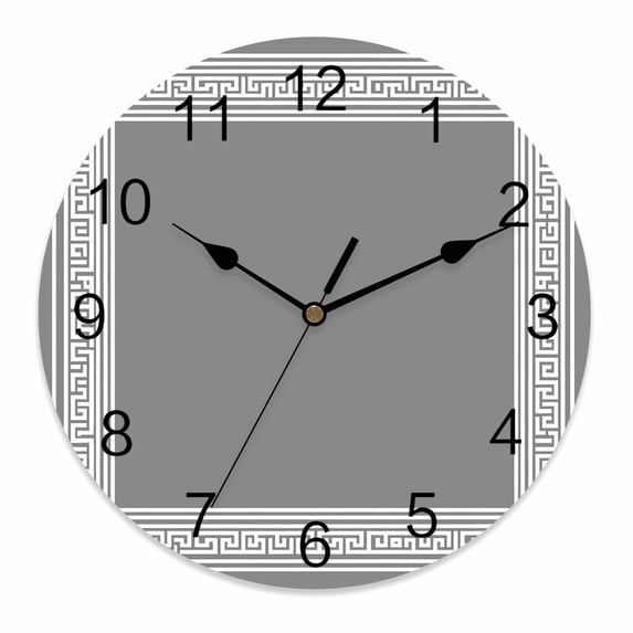 Wall Clock 10 Inch Grey White Greek Key Pattern Round Silent Decorative ...