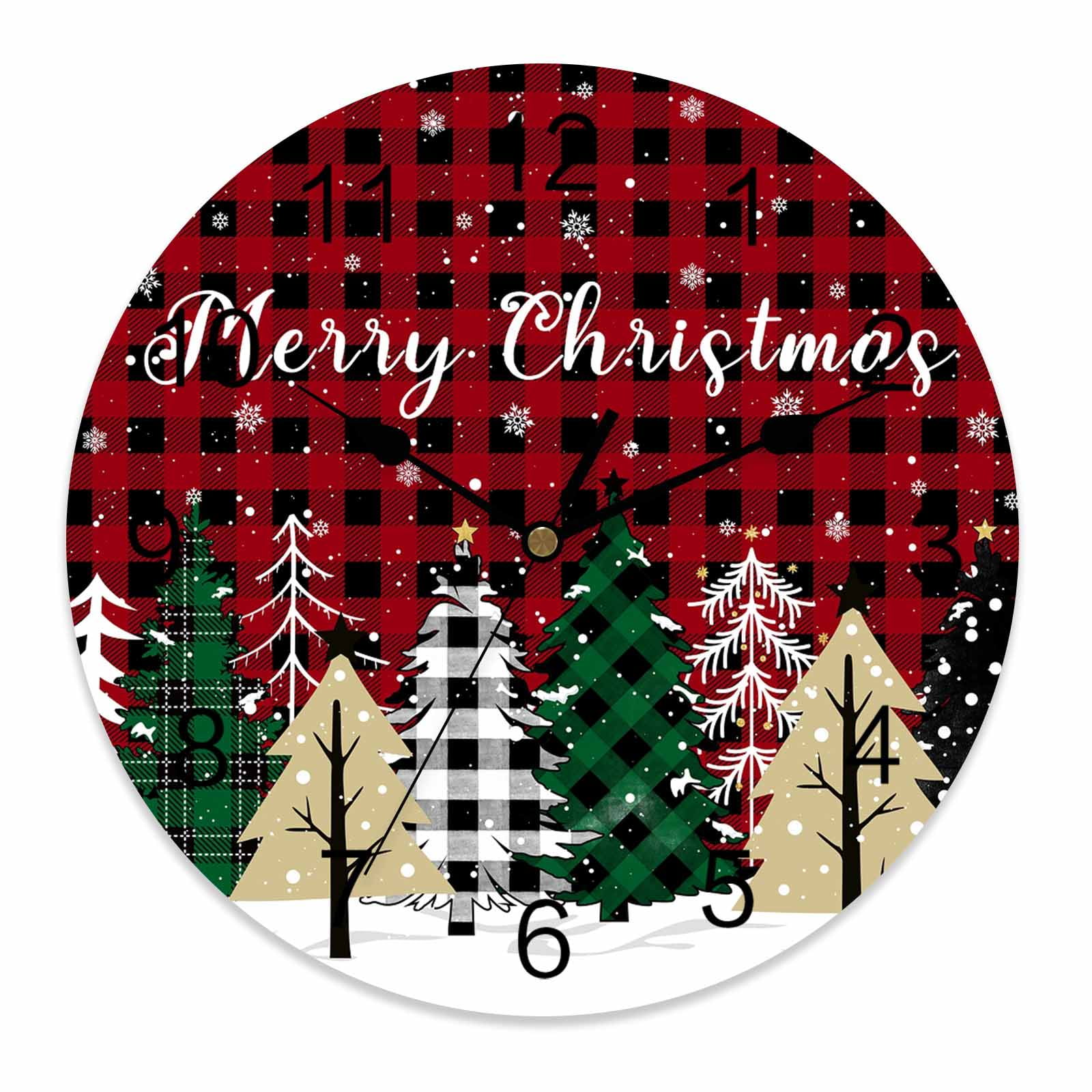 Wall Clock 10 Inch Merry Christmas Round Silent Decorative Wall Clocks ...