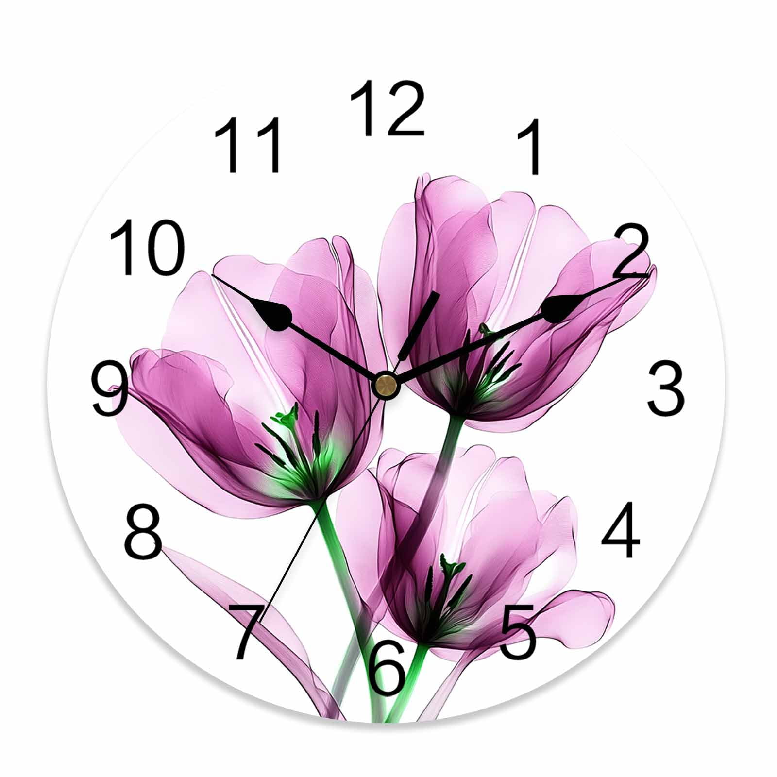 Wall Clock 10 Inch Modern Abstract Tulip Flower Round Silent Decorative ...