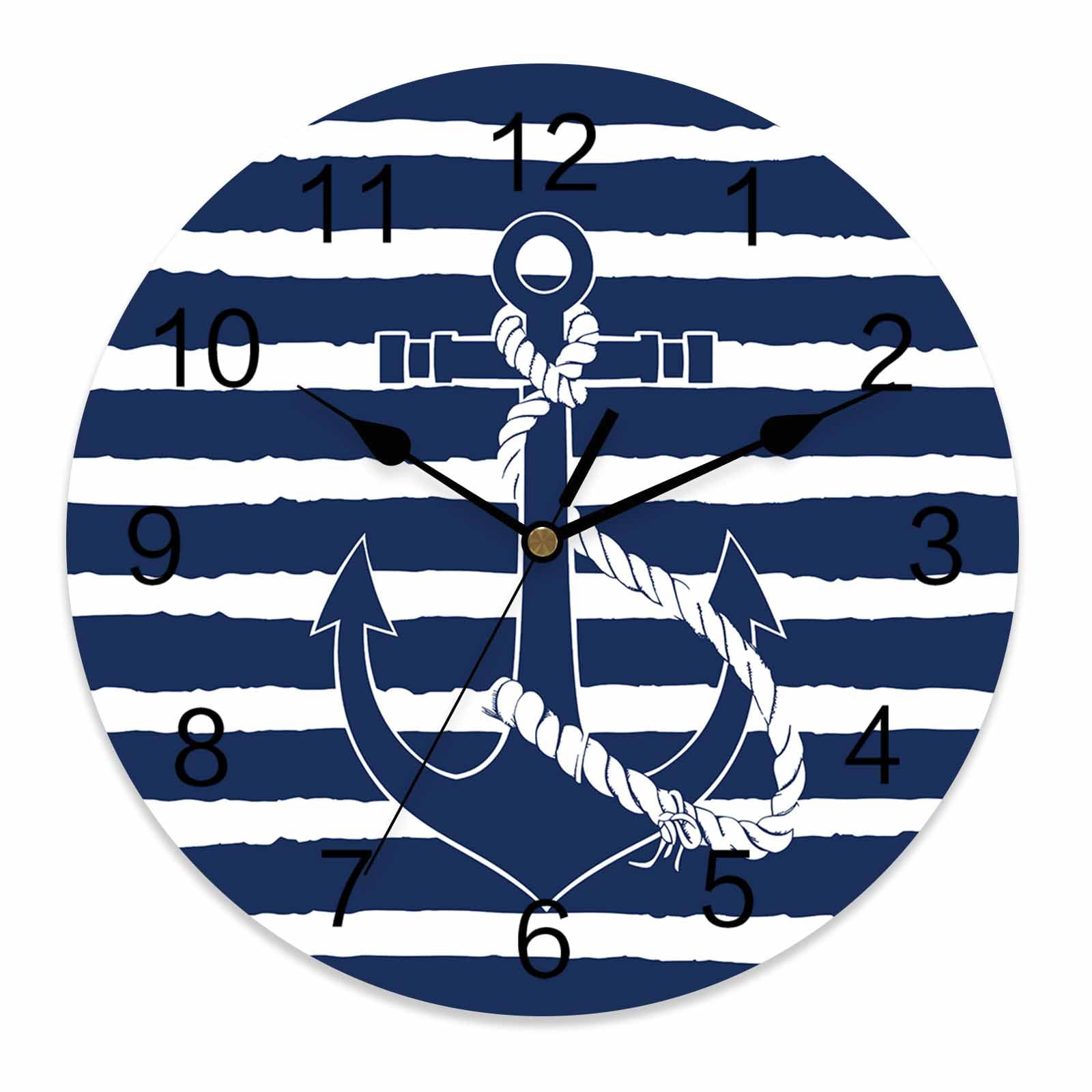Wall Clock 10 Inch Nautical Anchor Round Silent Decorative Wall Clocks ...