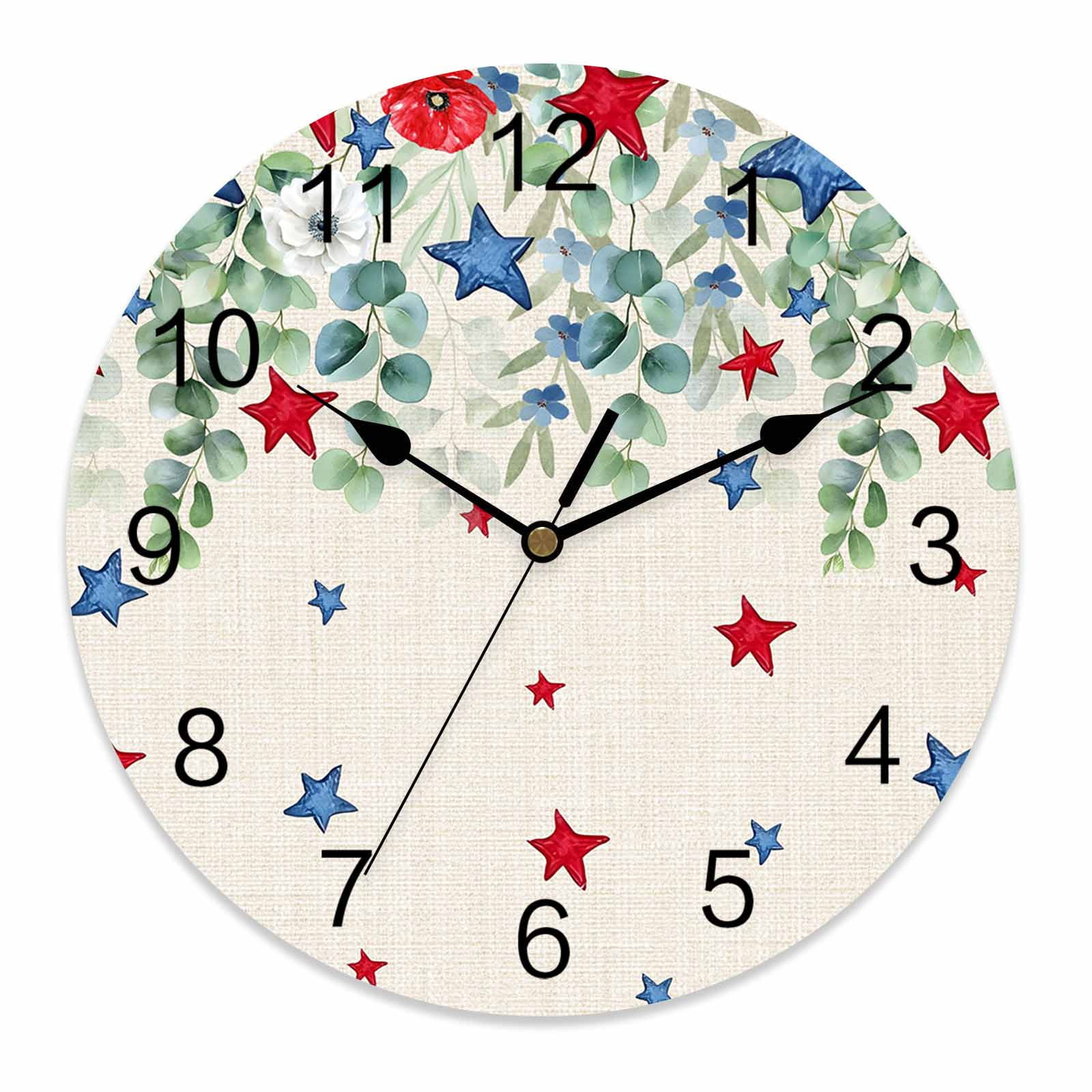 Wall Clock 10 Inch Patriotic 4th of July Round Silent Decorative Wall ...