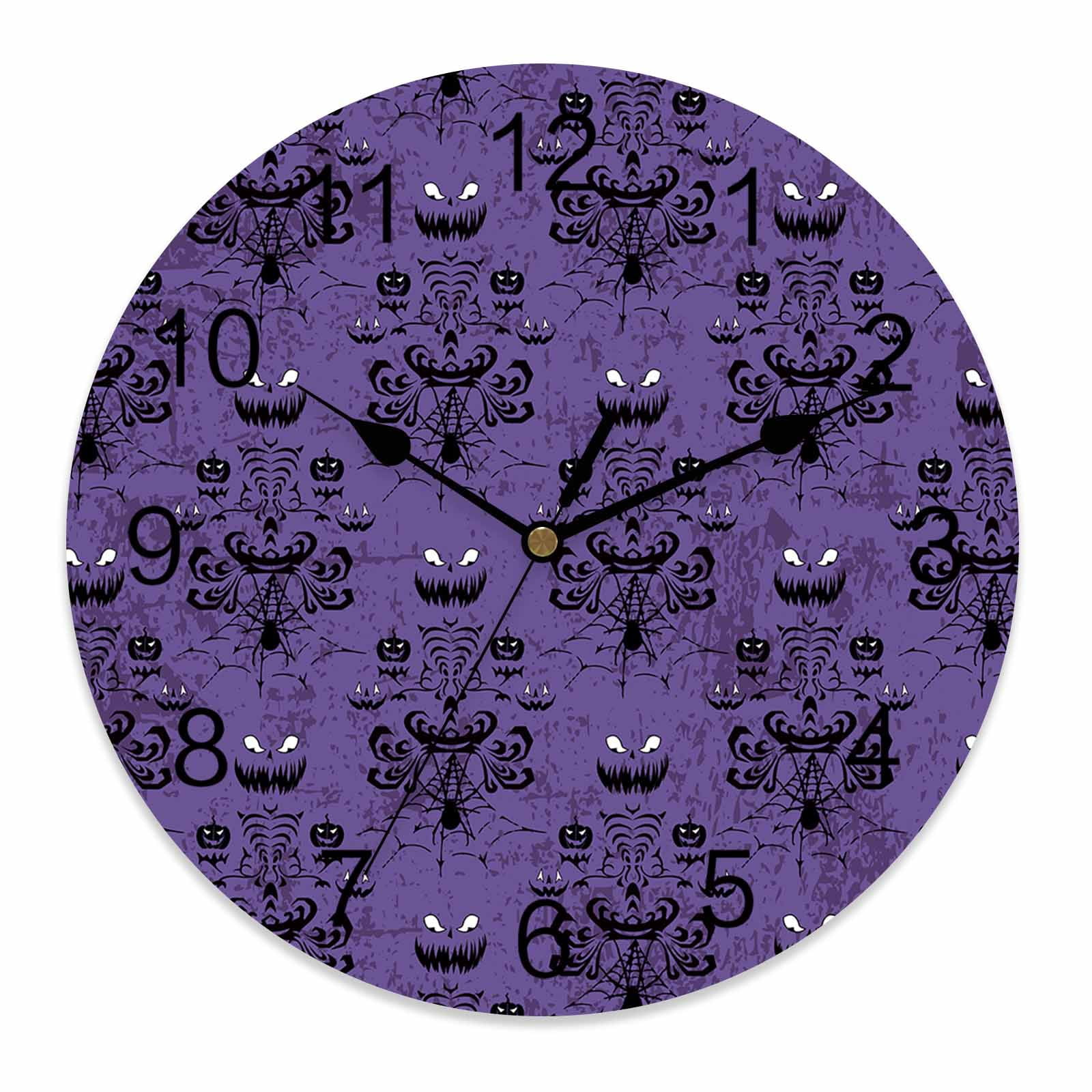 Wall Clock 10 Inch Purple Spooky Haunted House Round Silent Decorative ...