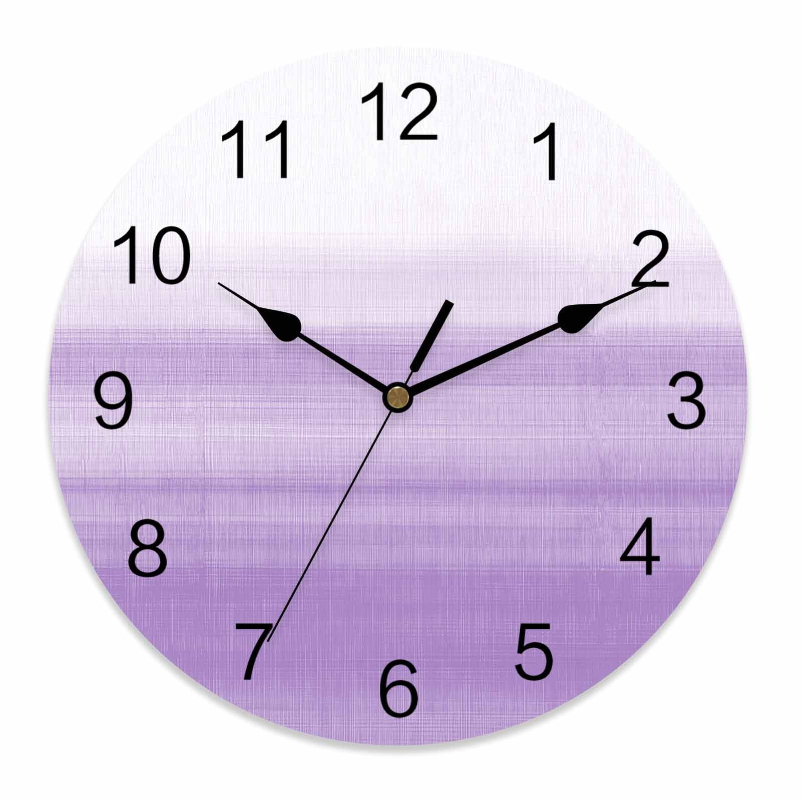 Wall Clock 10 Inch Purple White Round Silent Decorative Wall Clocks ...