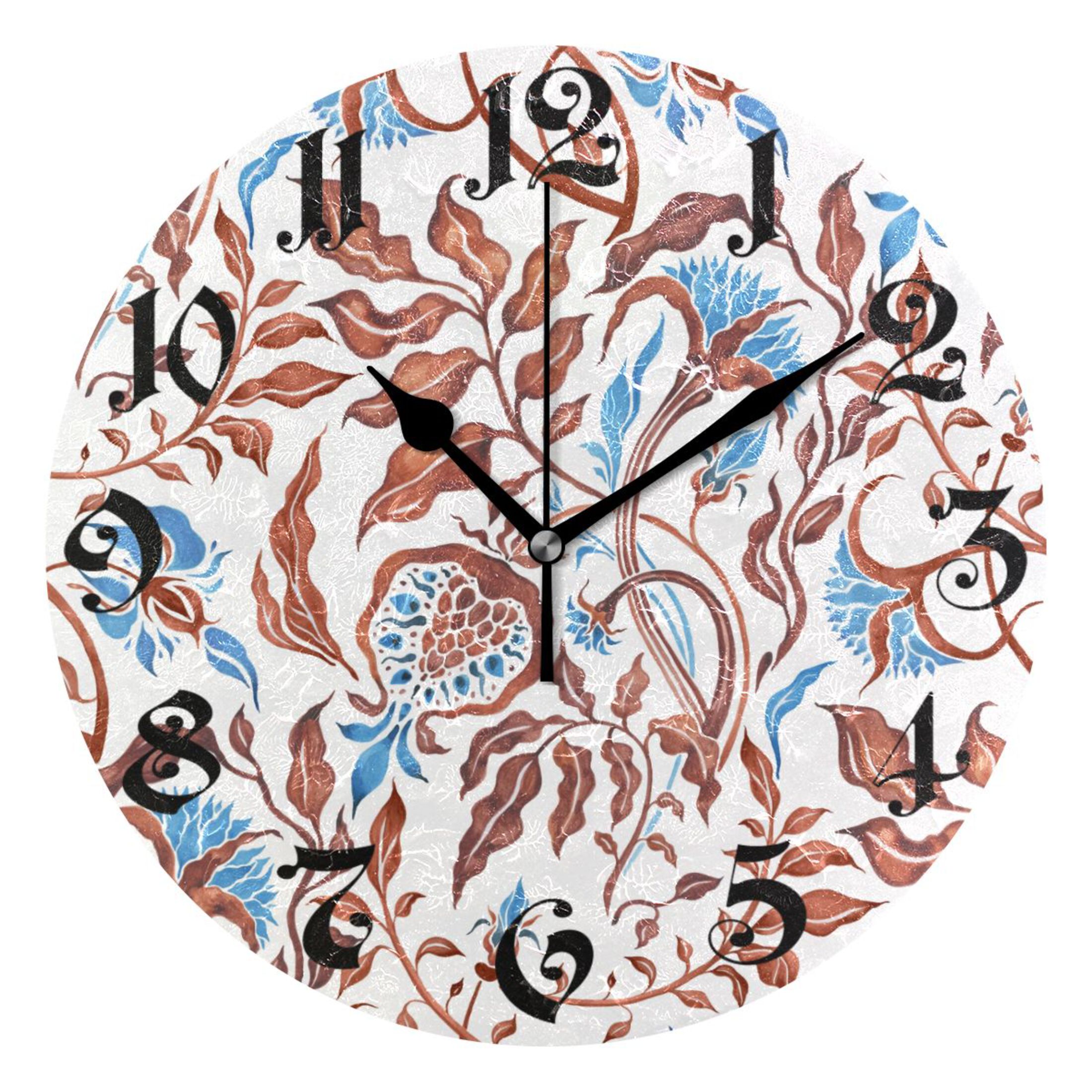Wall Clock 10 Inch Silent Non-Ticking 8 Abstract Flowers Retro Floral ...