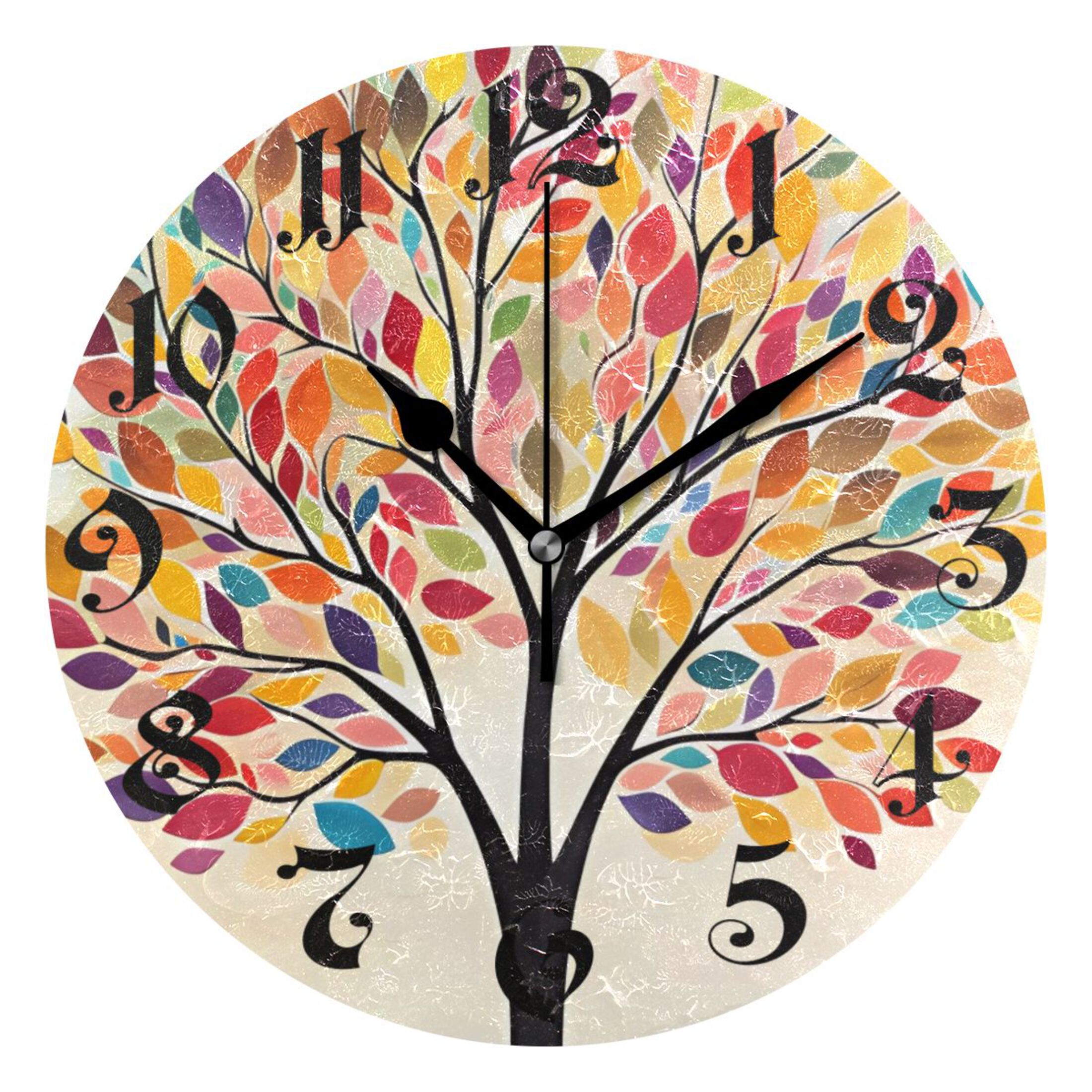 Wall Clock 10 Inch Silent Non-Ticking 8 Abstract Tree with Blue Battery ...