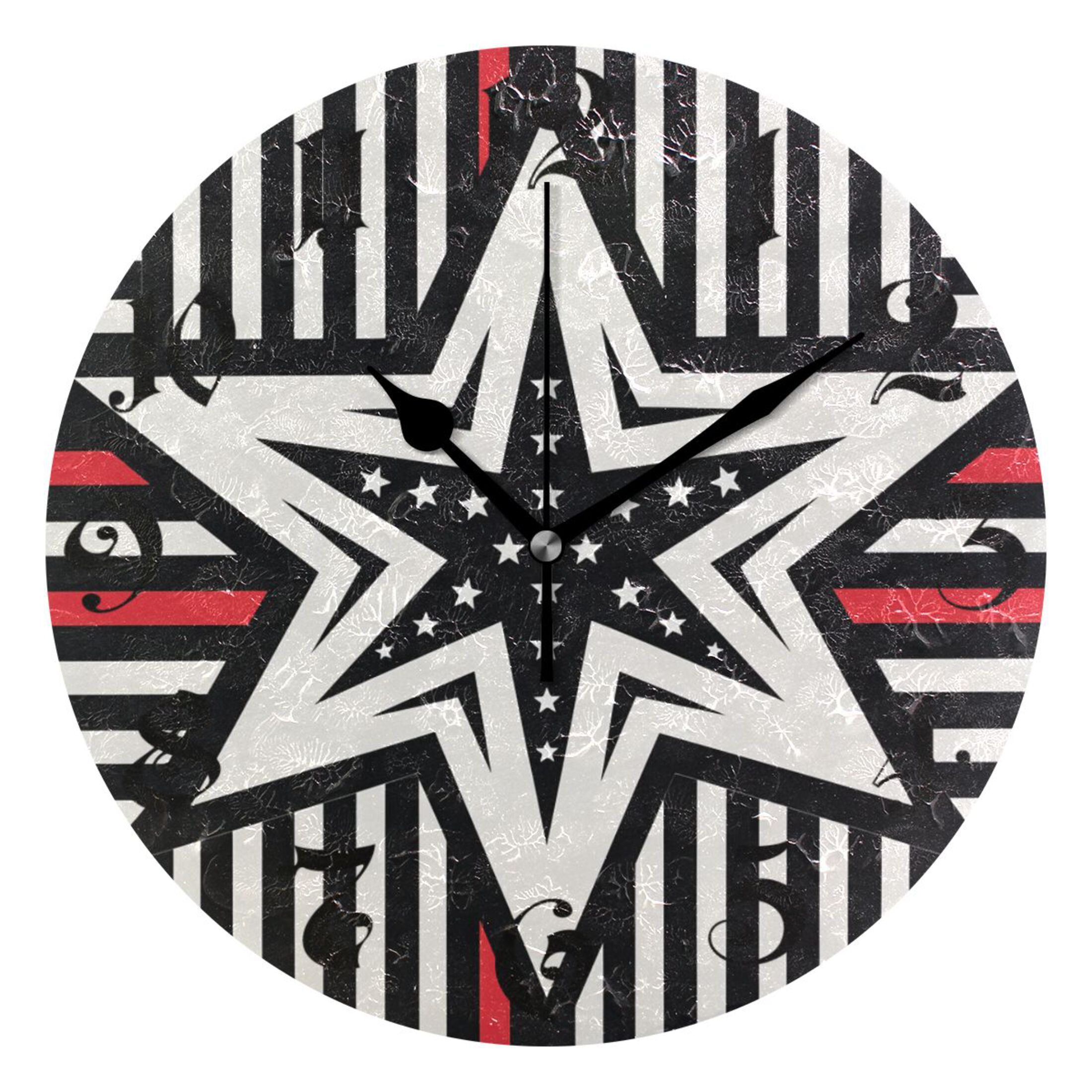 Wall Clock 10 Inch Silent Non-Ticking 8 American Flag Stripe Battery ...