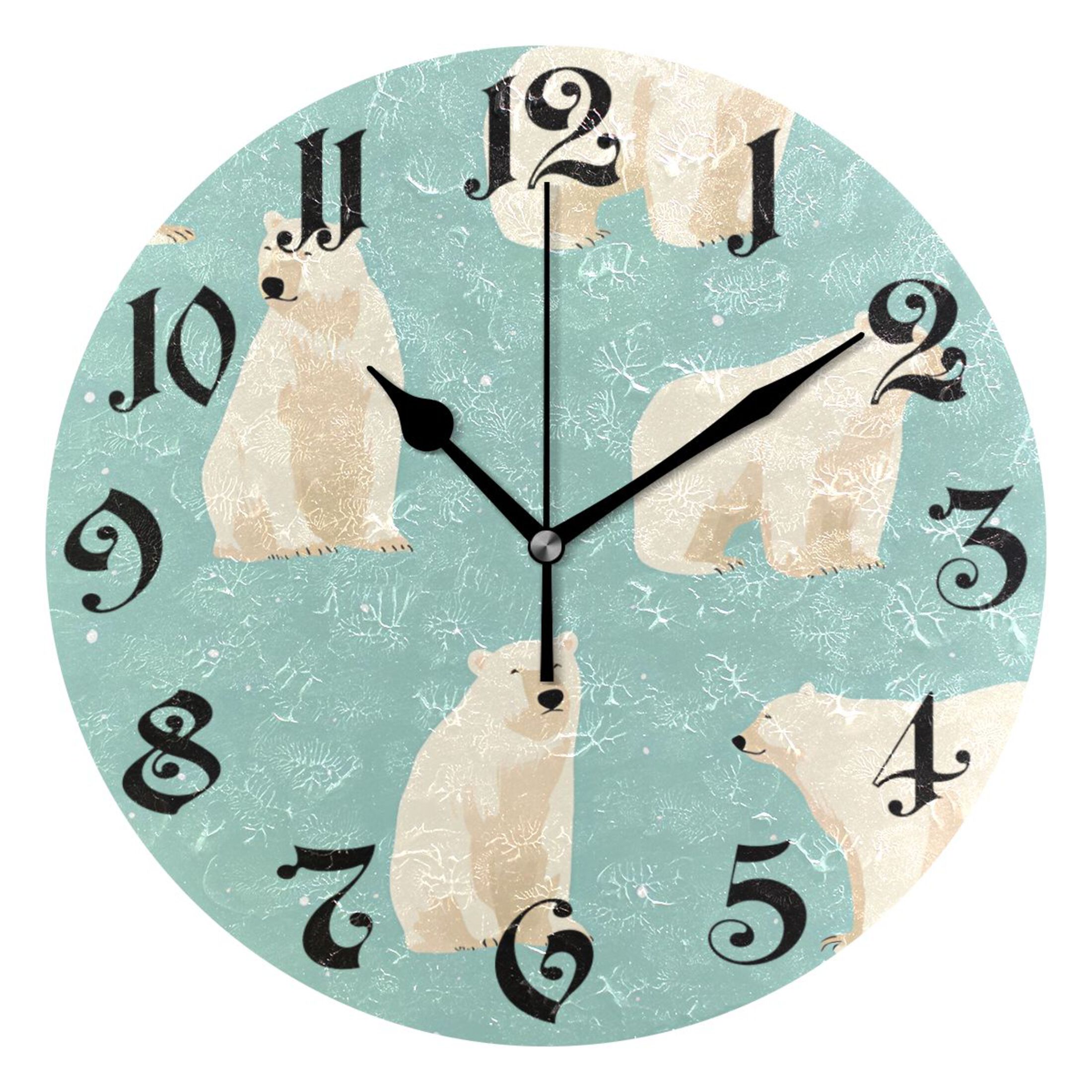 Wall Clock 10 Inch Silent Non-Ticking 8 Bears Cartoon Cute Battery ...