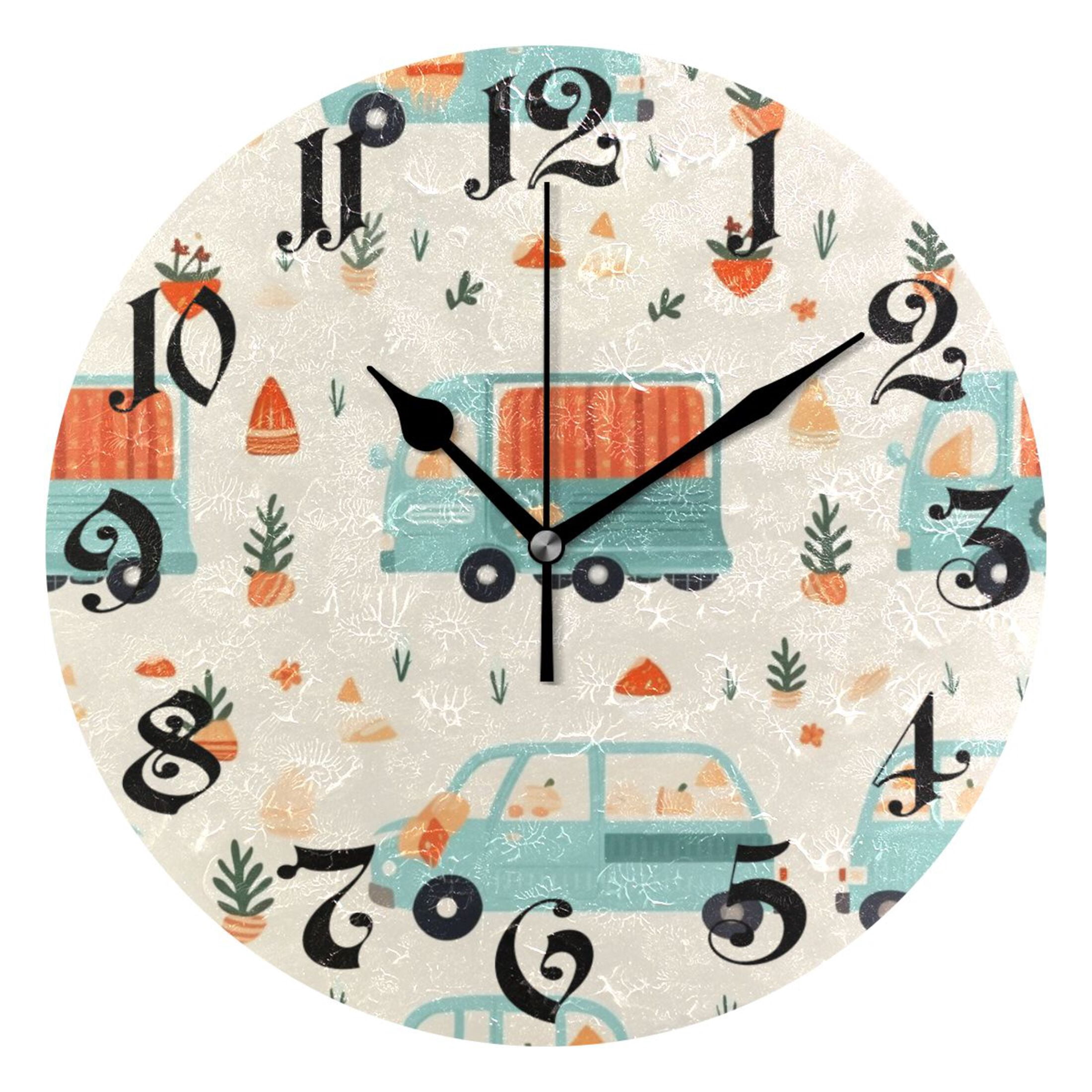 Wall Clock 10 Inch Silent Non-Ticking 8 Cartoon Cars Vehicle Battery ...