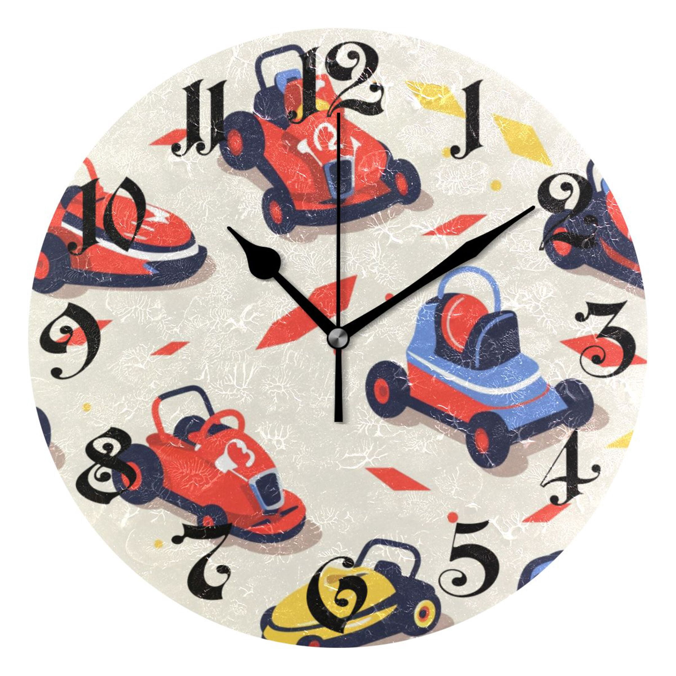 Wall Clock 10 Inch Silent Non-Ticking 8 Cartoon Cute Cars Battery ...