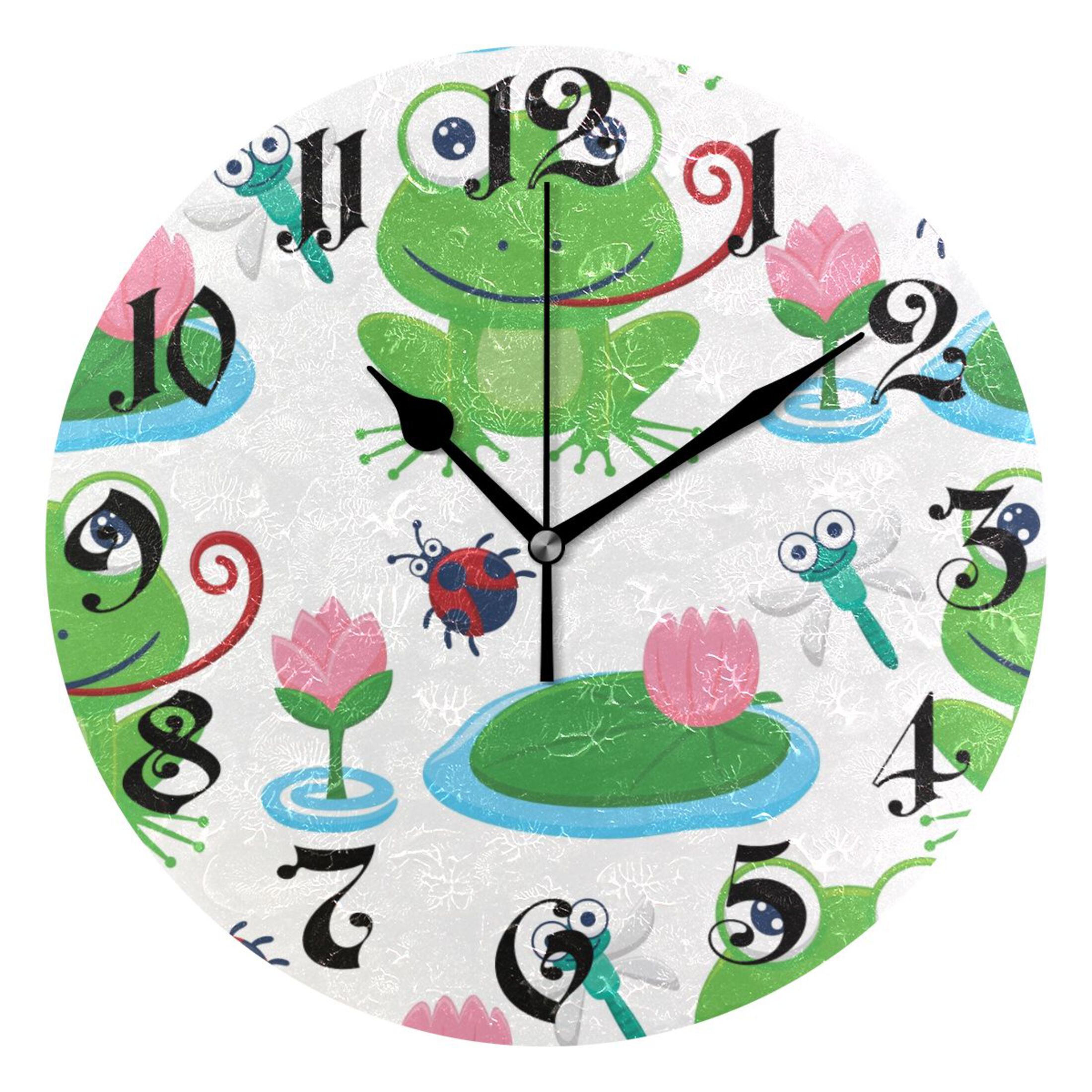 Wall Clock 10 Inch Silent Non-Ticking 8 Cartoon Funny Frogs Battery ...