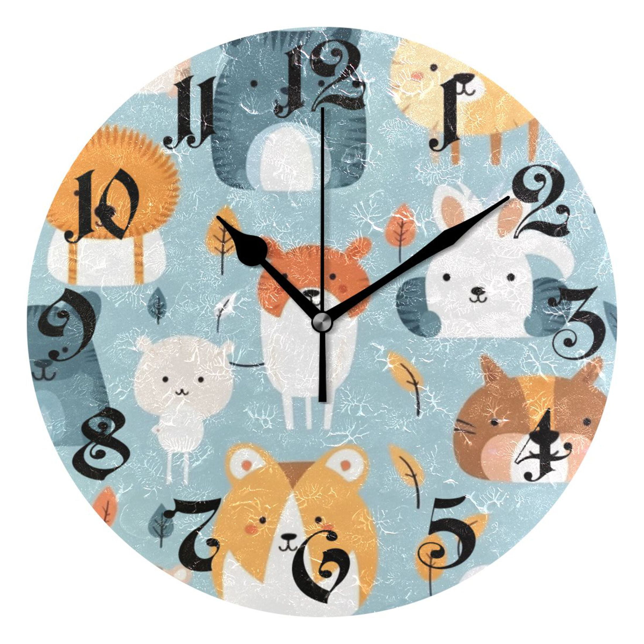 Wall Clock 10 Inch Silent Non-Ticking 8 Cartoon Lions Battery Operated ...