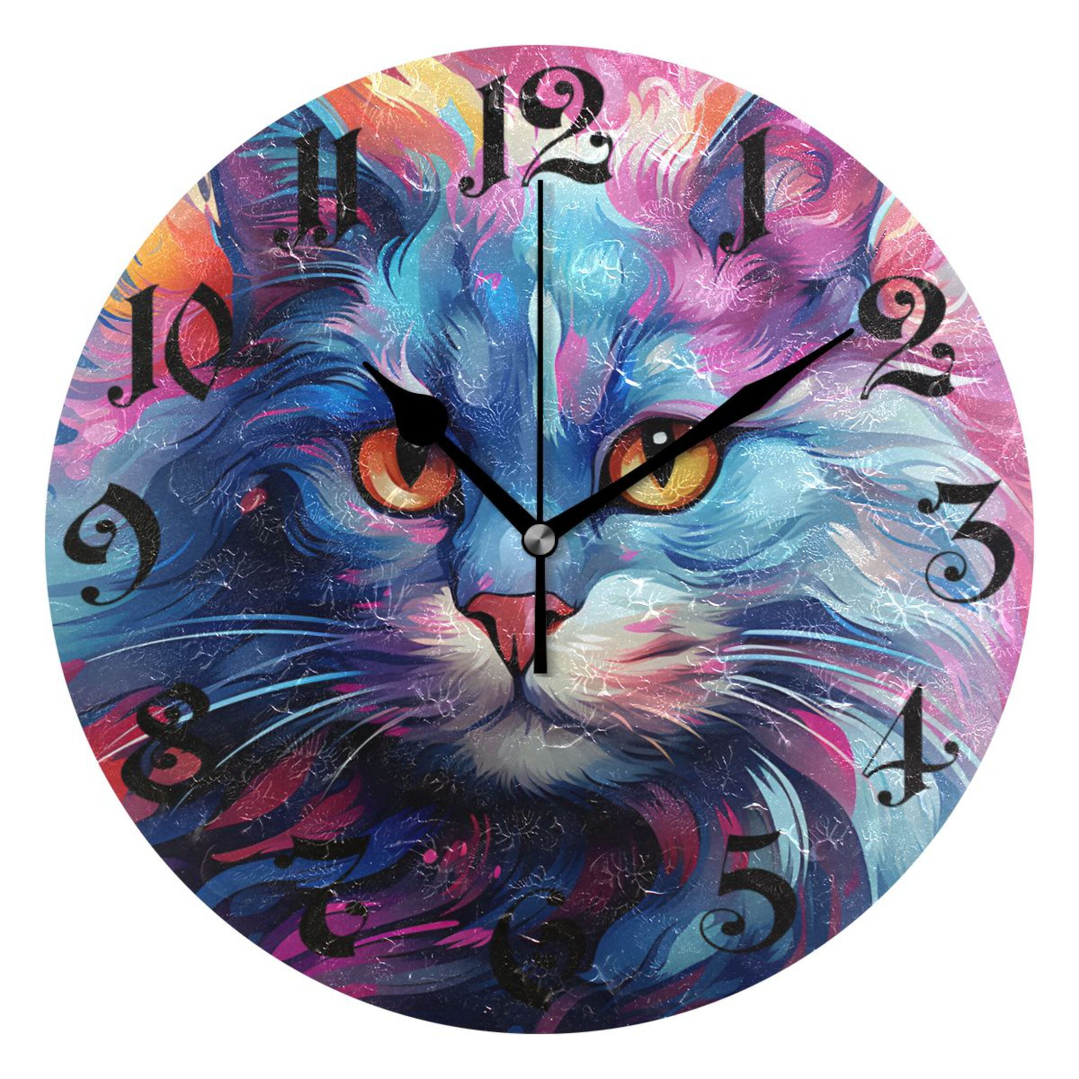 Wall Clock 10 Inch Silent Non-Ticking 8 Cat Pattern Battery Operated ...