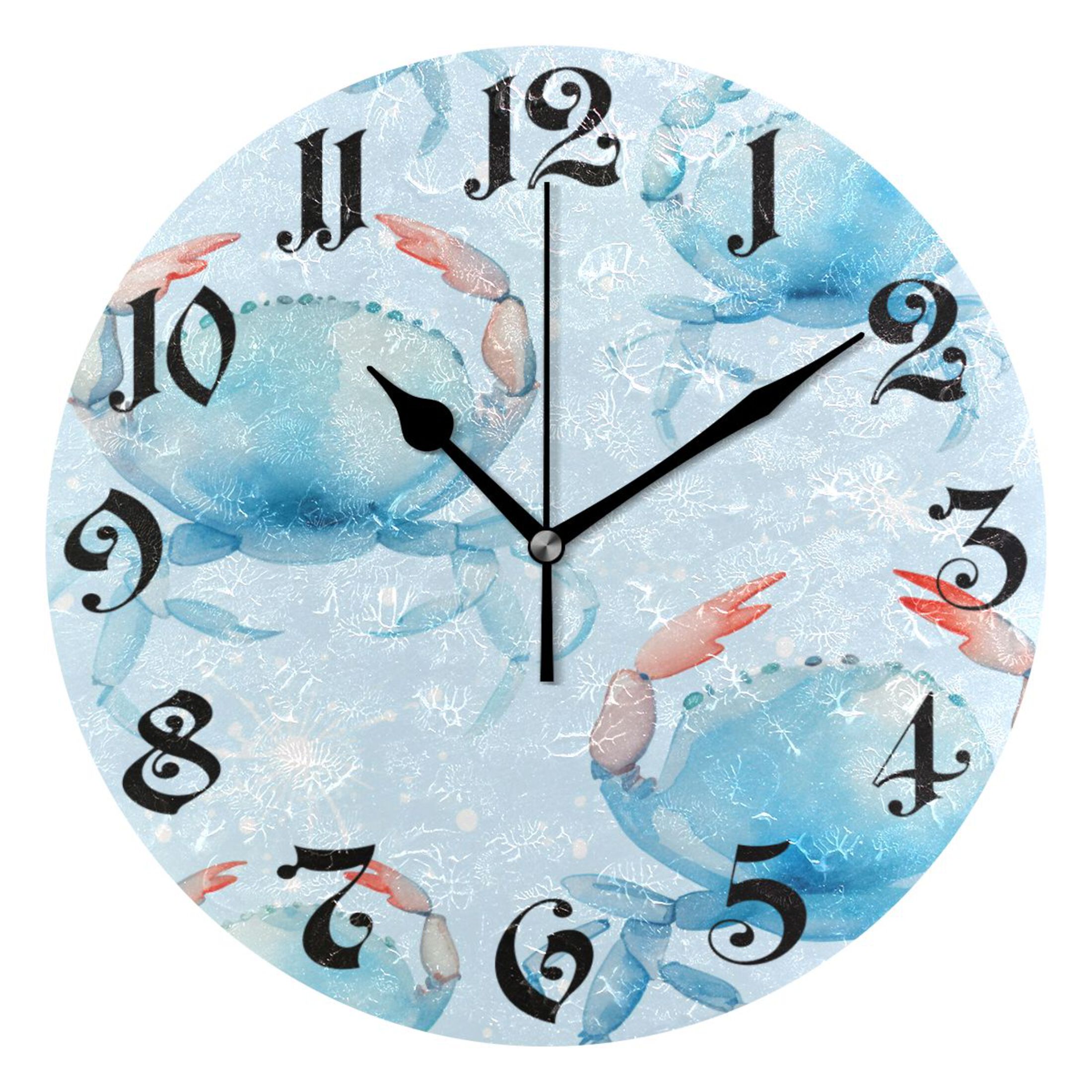 Wall Clock 10 Inch Silent Non-Ticking 8 Crabs Battery Operated Rustic ...