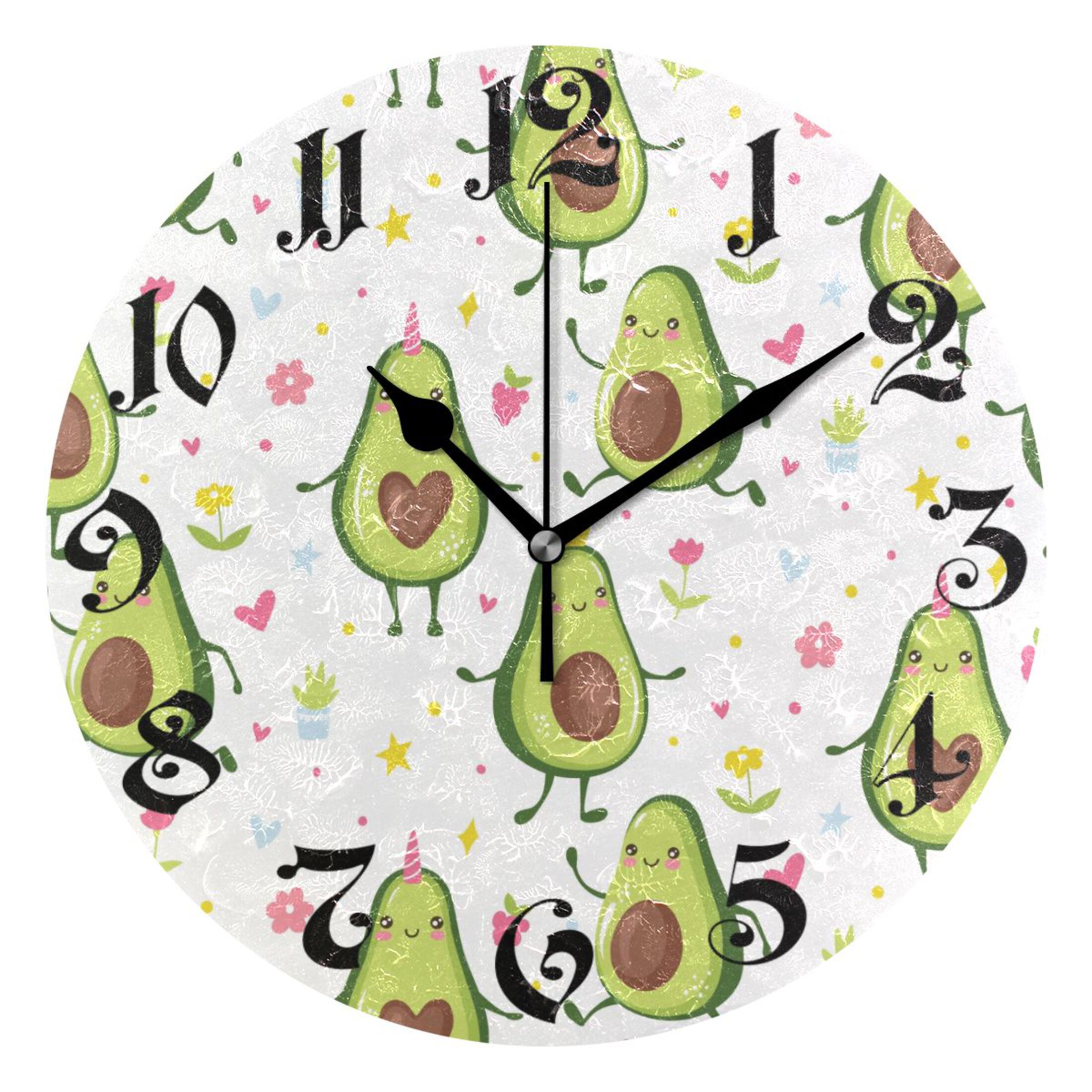 Wall Clock 10 Inch Silent Non-Ticking 8 Cute Avocado Pattern Battery ...