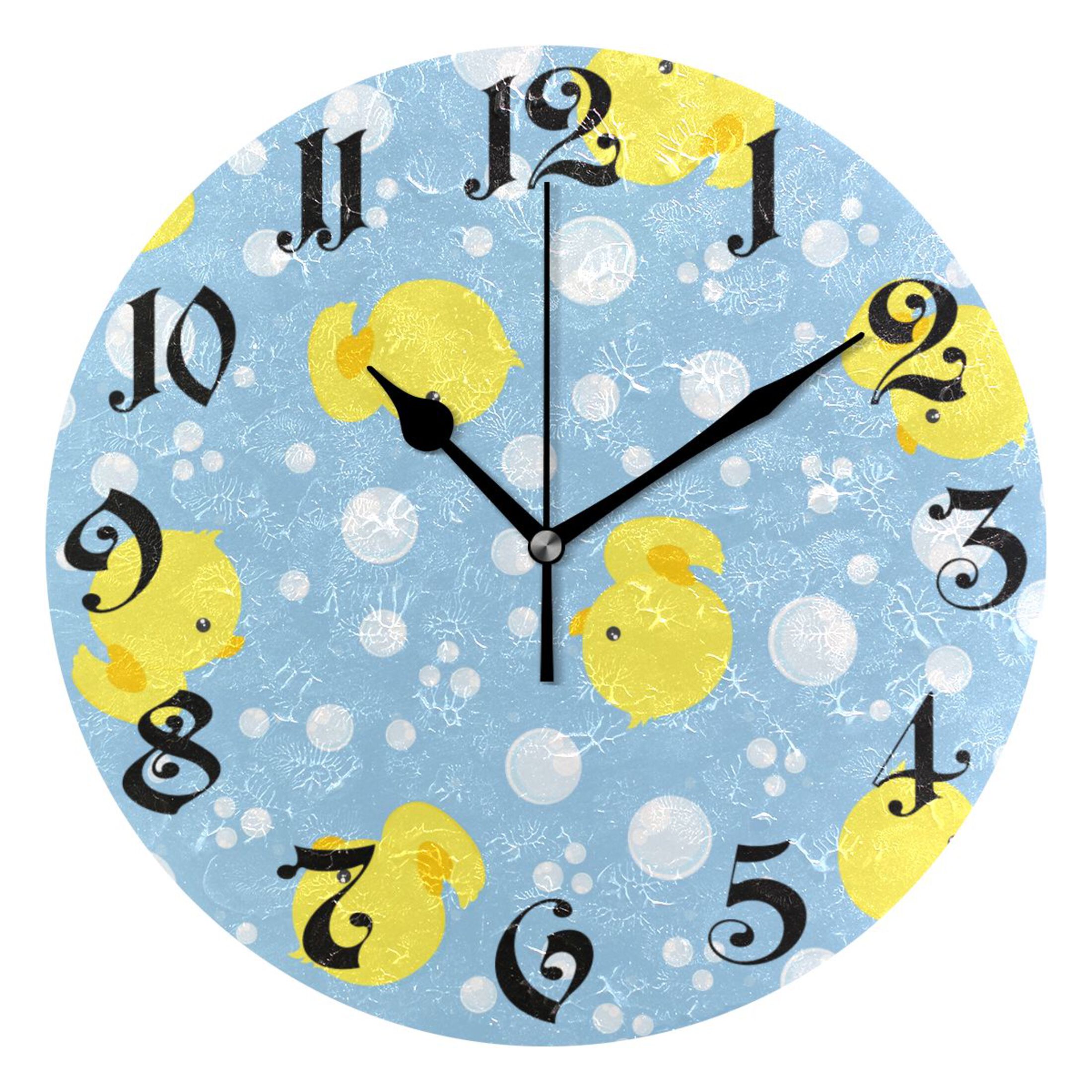 Wall Clock 10 Inch Silent Non-Ticking 8 Cute Ducks on Blue Battery ...