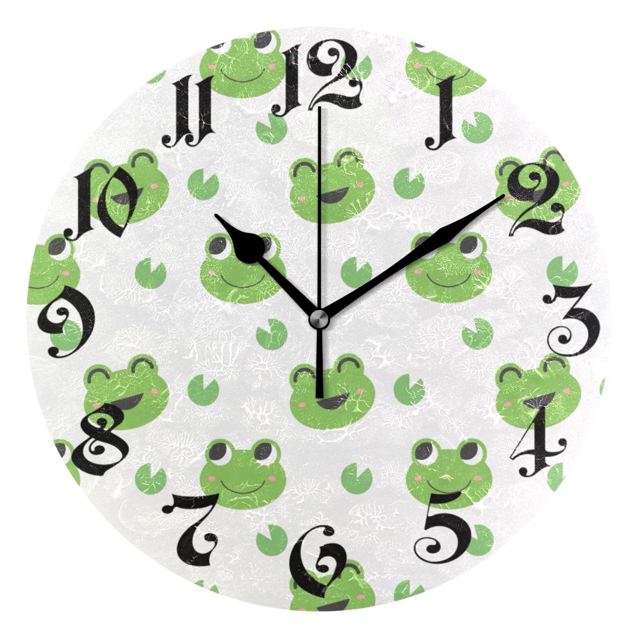 Wall Clock 10 Inch Silent Non-Ticking 8 Cute Frogs Battery Operated ...