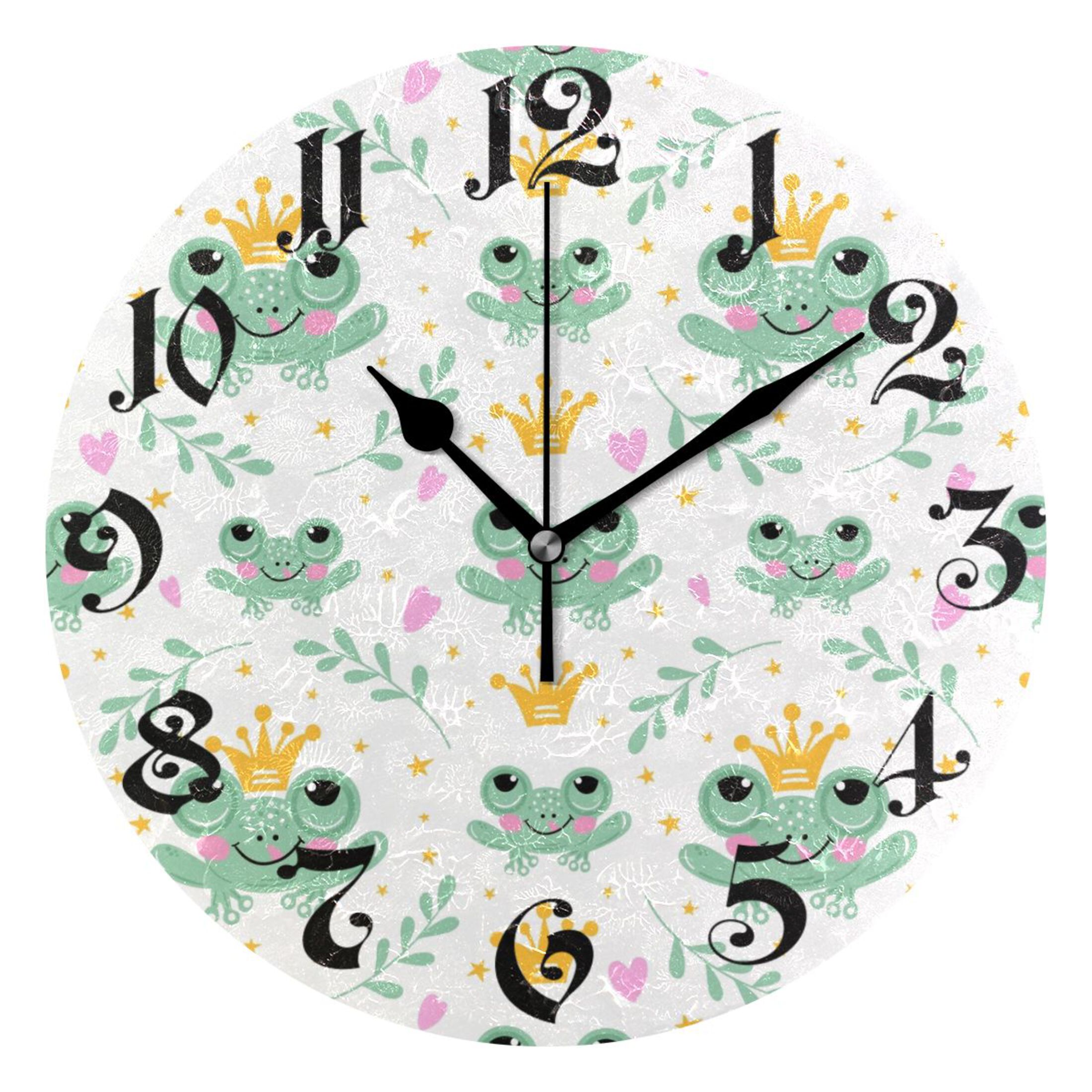 Wall Clock 10 Inch Silent Non-Ticking 8 Cute Frogs and Leaves Battery ...