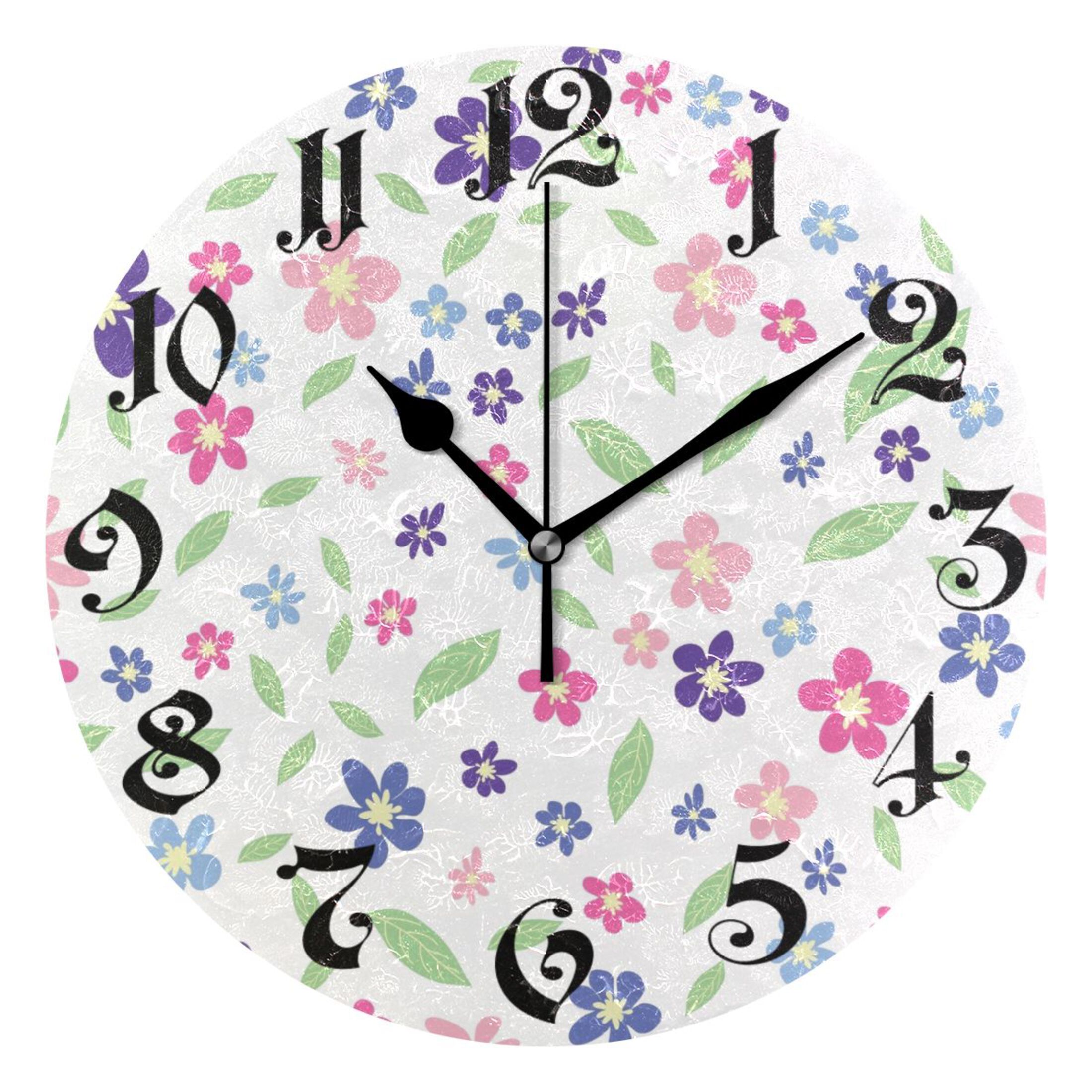 Wall Clock 10 Inch Silent Non-Ticking 8 Flowers with Pink Chamomile ...
