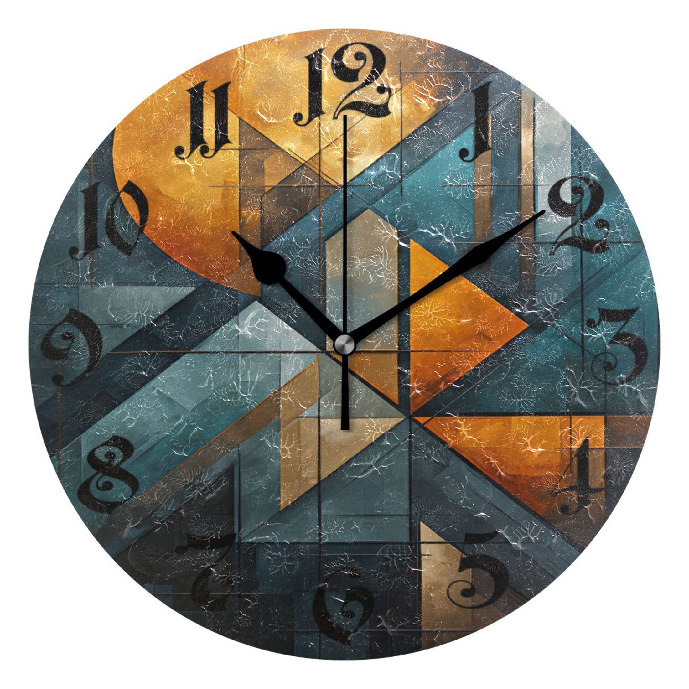 Wall Clock 10 Inch Silent Non-Ticking 8 Geometry Lines Battery Operated Rustic Retro for Living ...