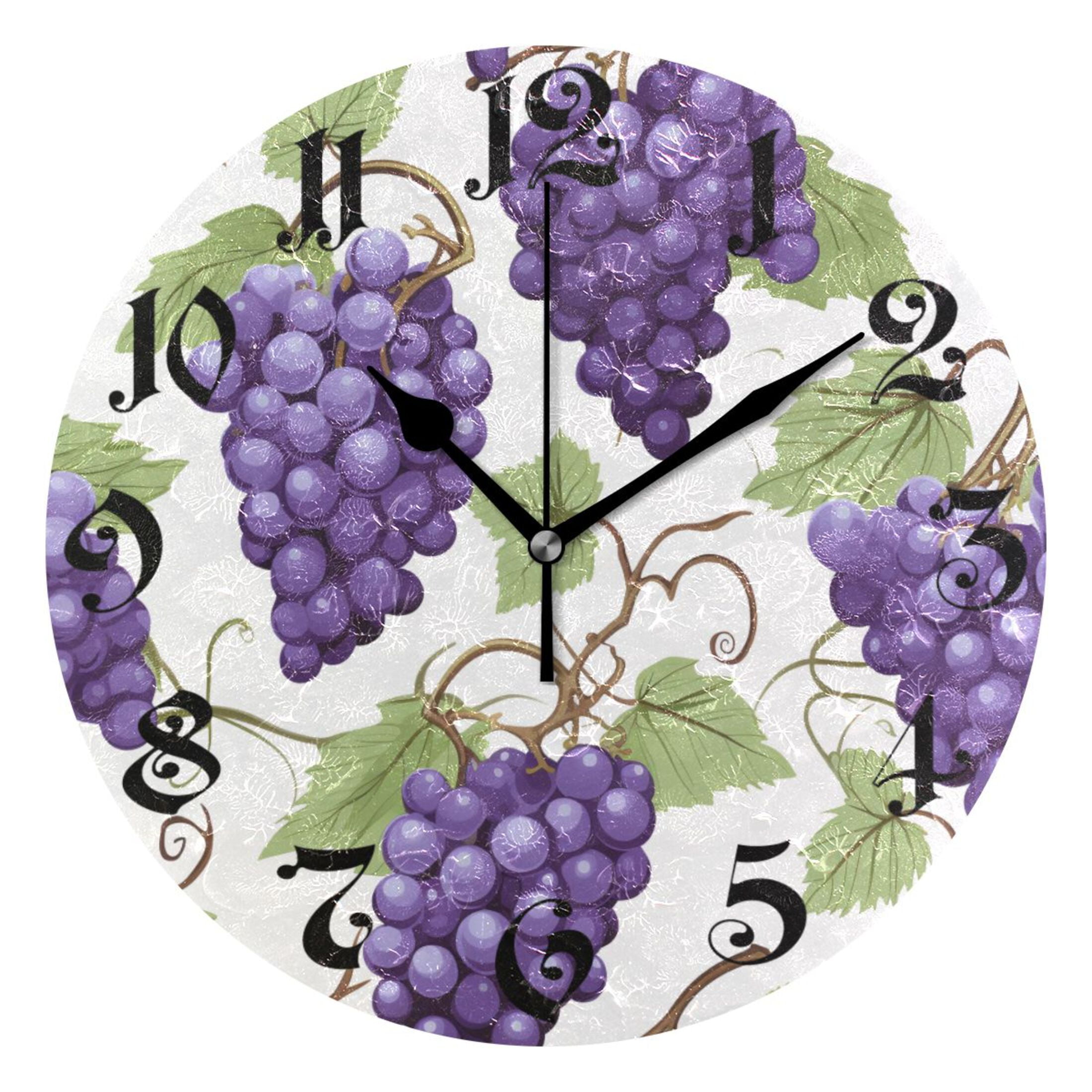 Wall Clock 10 Inch Silent Non-Ticking 8 Grapes Fruit Battery Operated ...