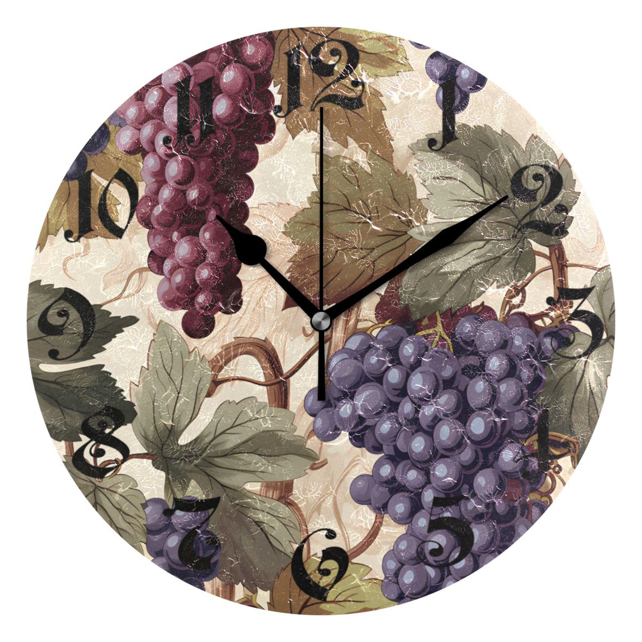 Wall Clock 10 Inch Silent Non-Ticking 8 Grapes with Leaves Battery ...