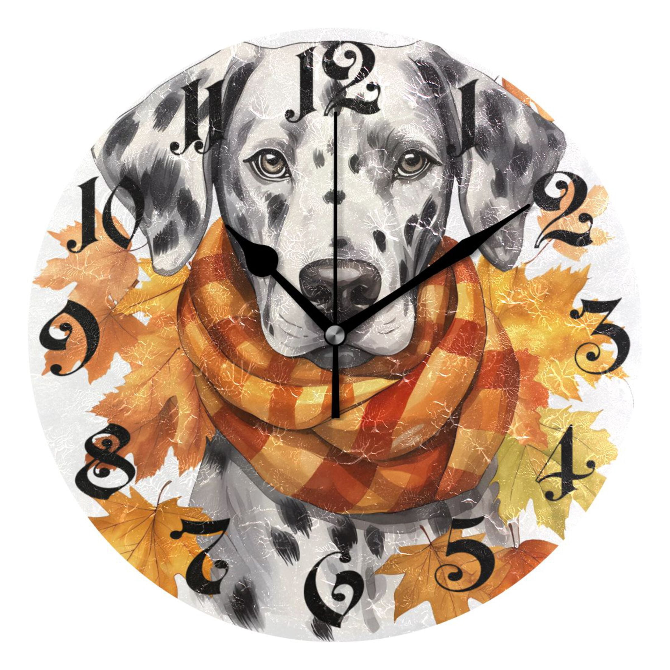 Wall Clock 10 Inch Silent Non-Ticking 8 Leaves and Dog Battery Operated ...