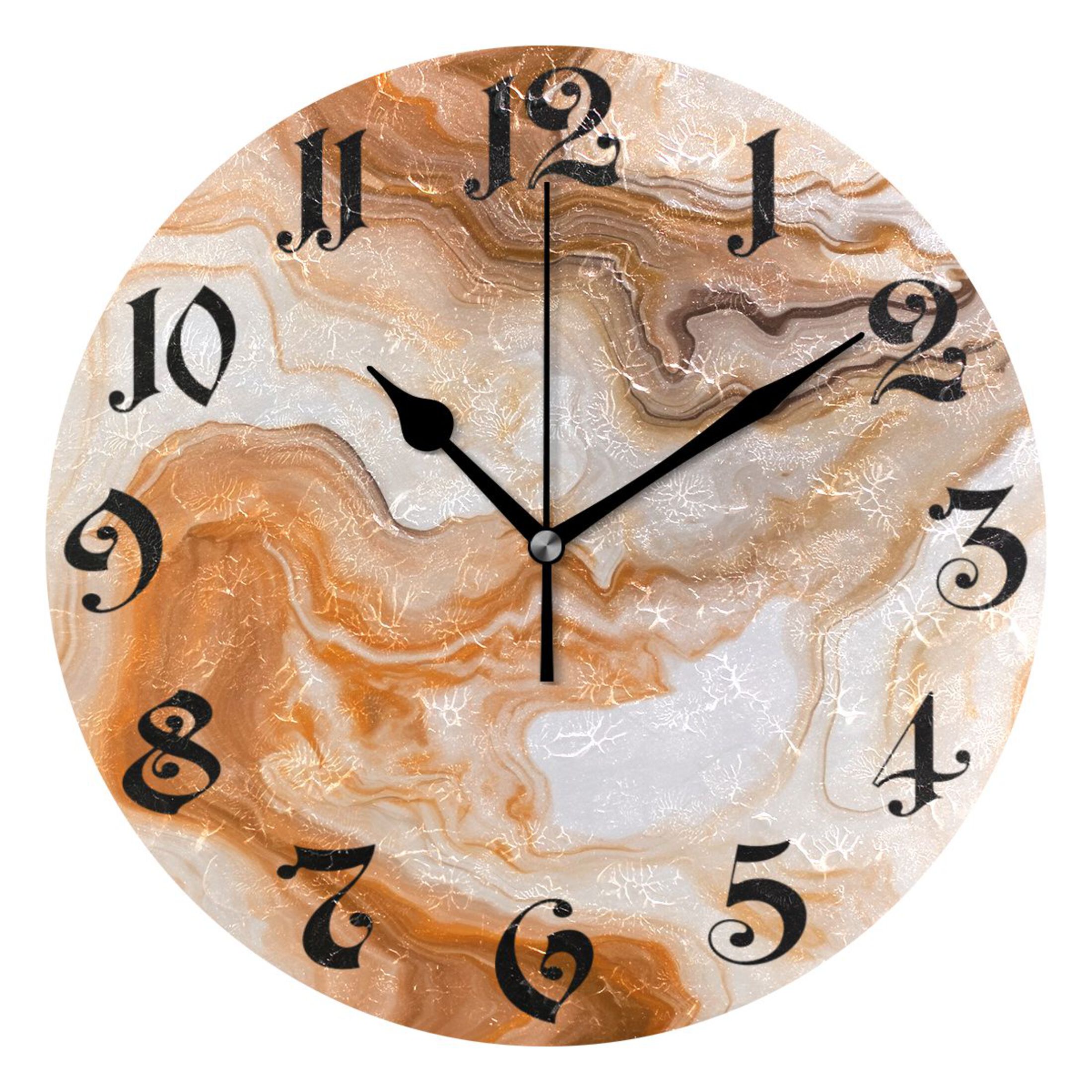 Wall Clock 10 Inch Silent Non-Ticking 8 Marble Orange Battery Operated ...