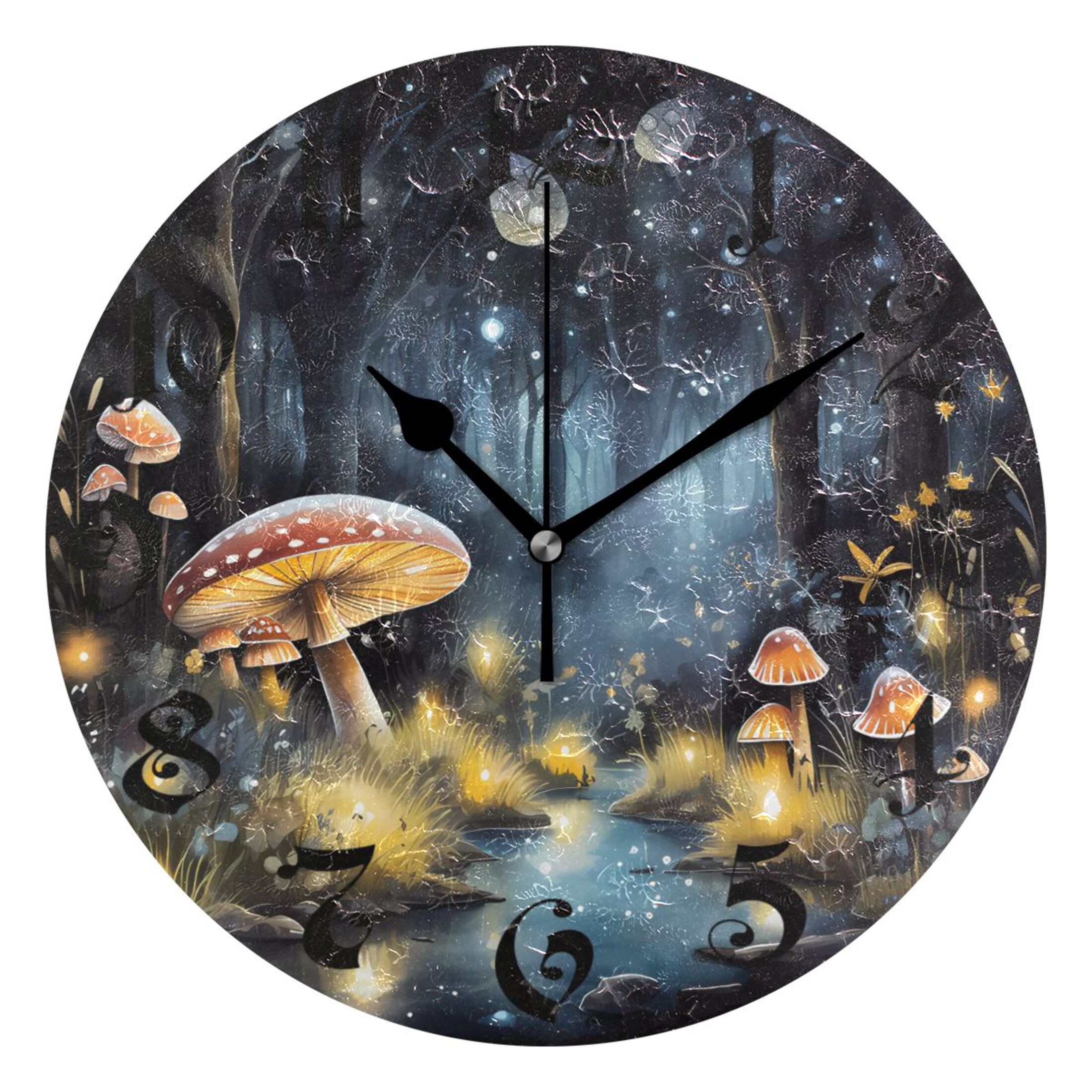 Wall Clock 10 Inch Silent Non-Ticking 8 Mushrooms Magic Battery ...