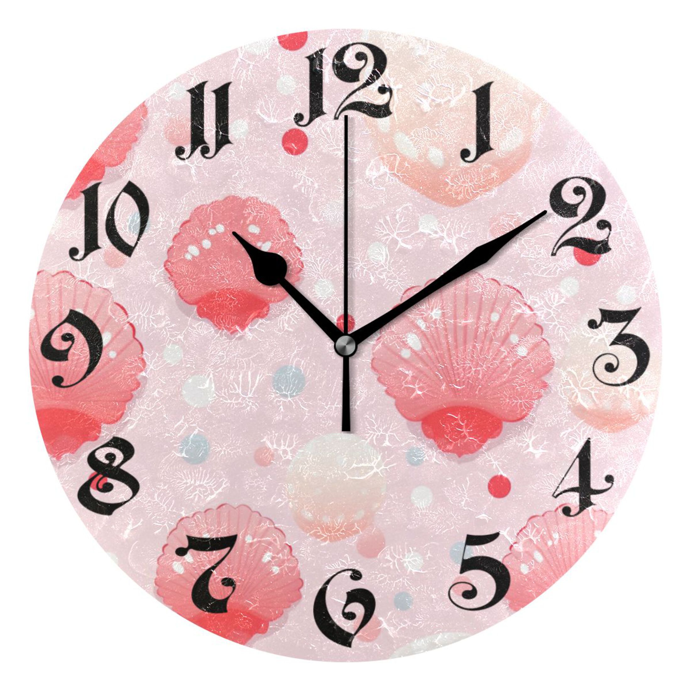 Wall Clock 10 Inch Silent Non-Ticking 8 Pink Seashells Polka Dot ...