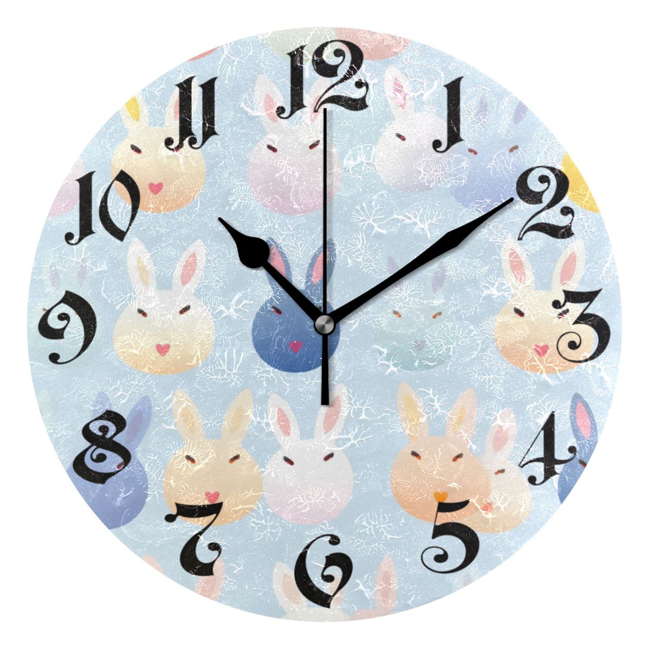 Wall Clock 10 Inch Silent Non-Ticking 8 Rabbits Easter Battery Operated ...
