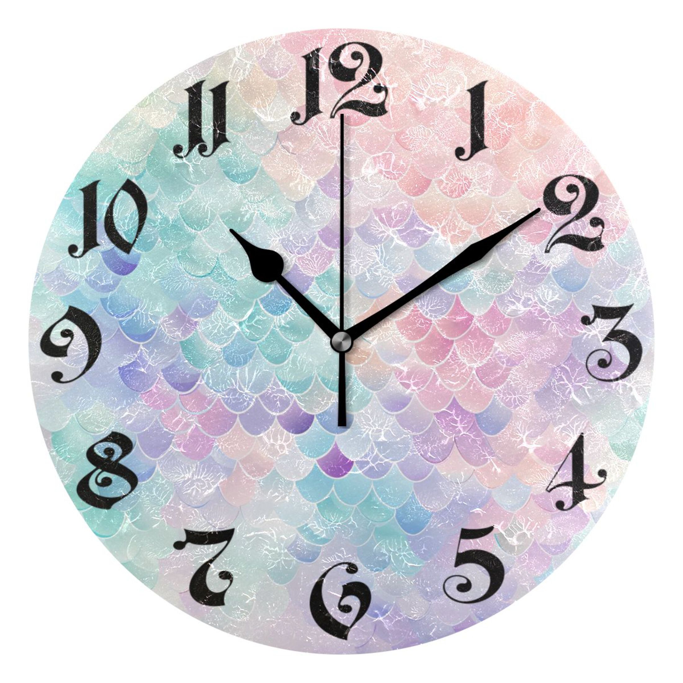 Wall Clock 10 Inch Silent Non-Ticking 8 Scales Pink and Green Battery ...