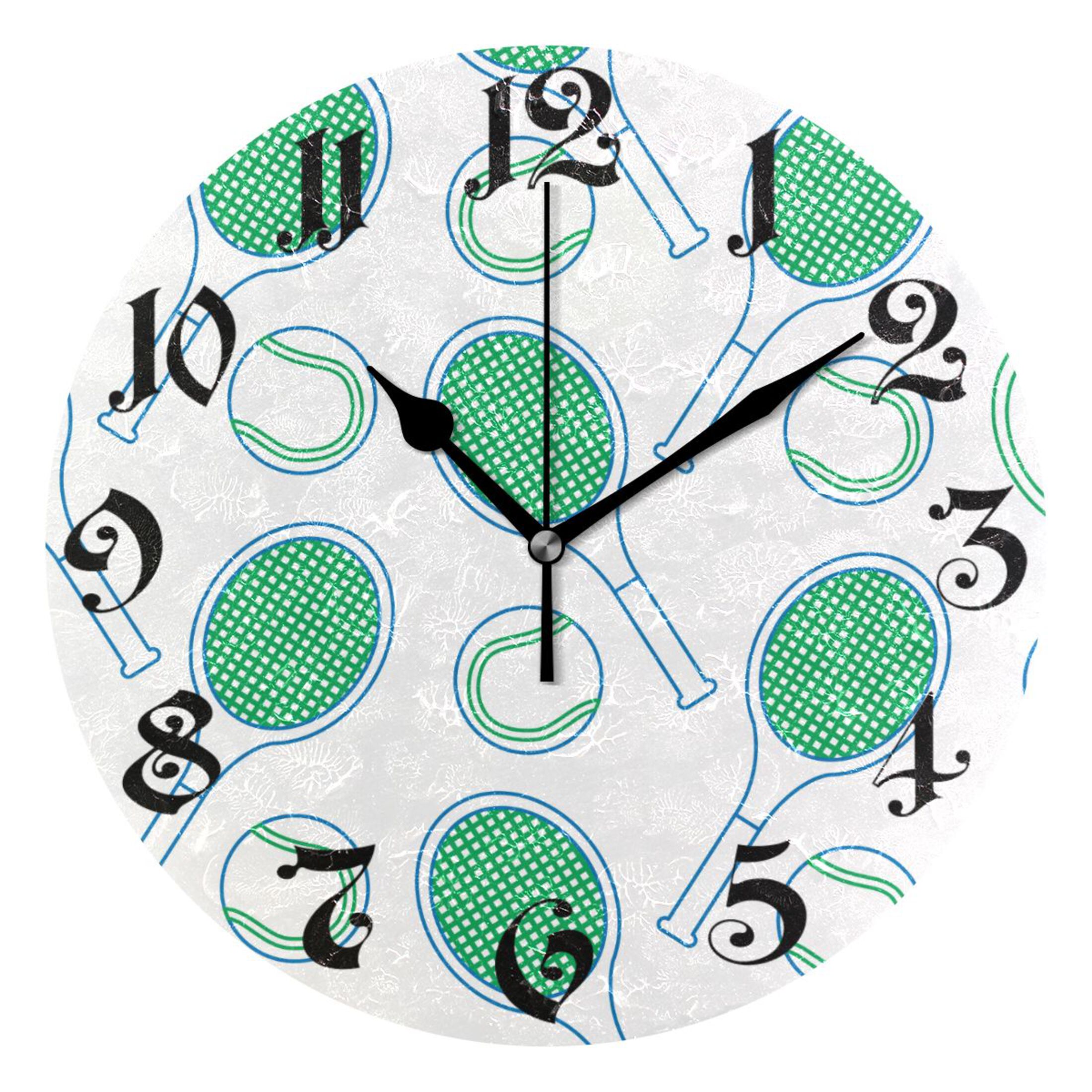 Wall Clock 10 Inch Silent Non-Ticking 8 Tennis Racquet and Ball Battery ...