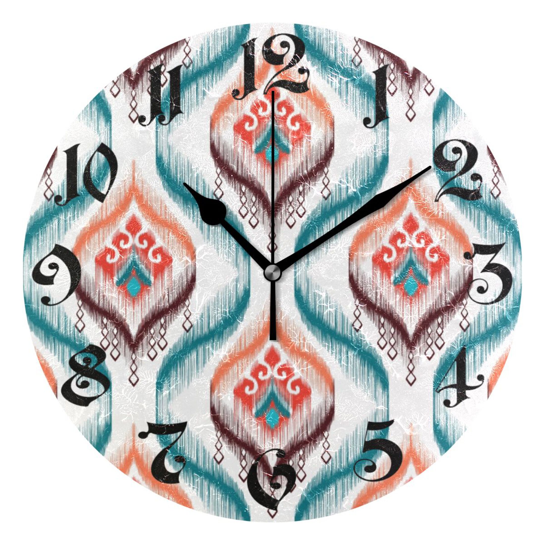 Wall Clock 10 Inch Silent Non-Ticking 8 Tribal Indian Ethnic Mandala ...