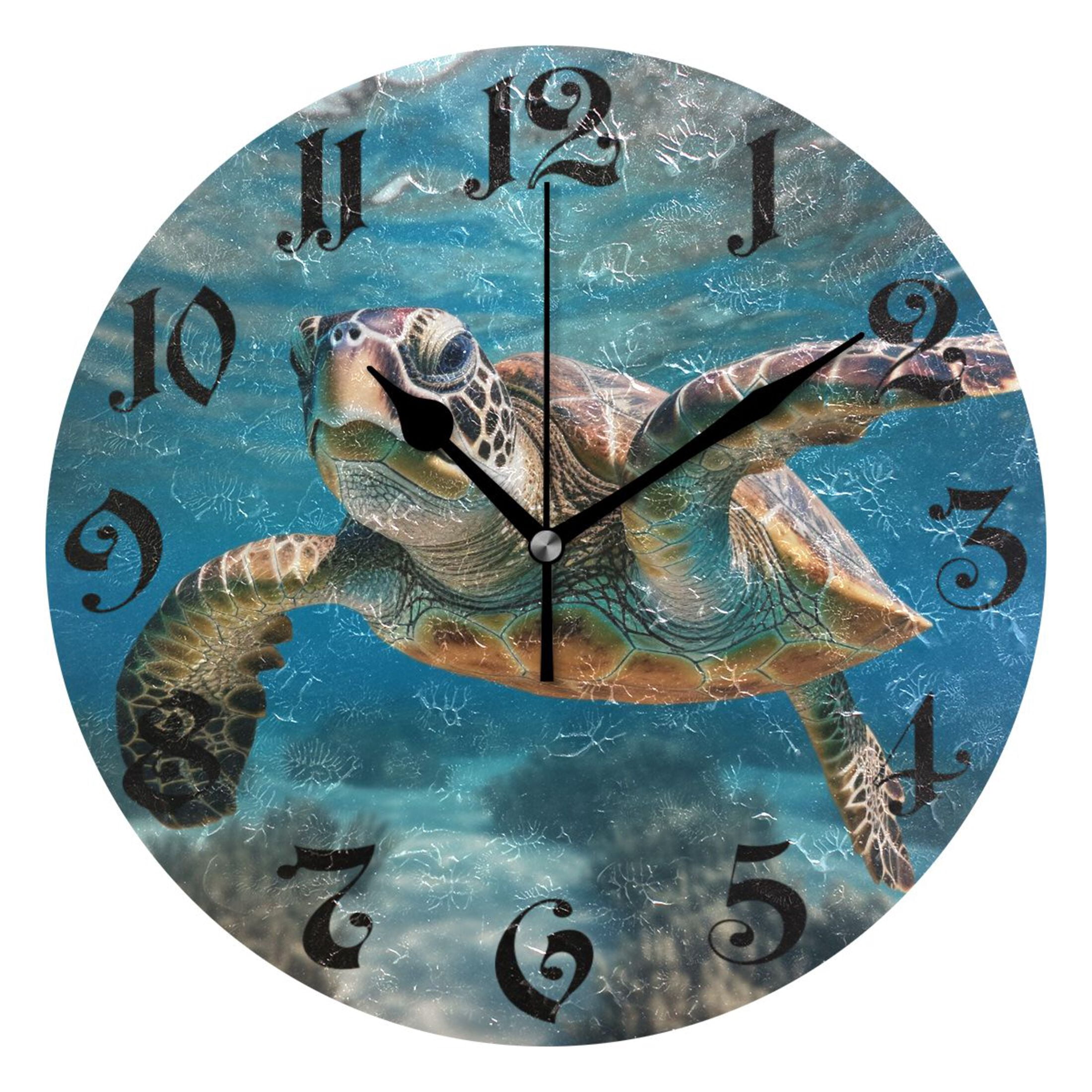 Wall Clock 10 Inch Silent Non-Ticking 8 Turtle under Sea Battery ...