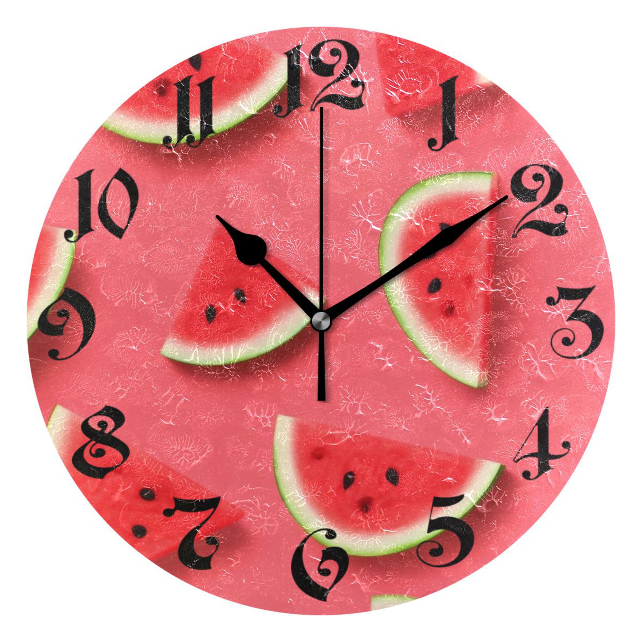 Wall Clock 10 Inch Silent Non-Ticking 8 Watermelon Fruit Battery ...