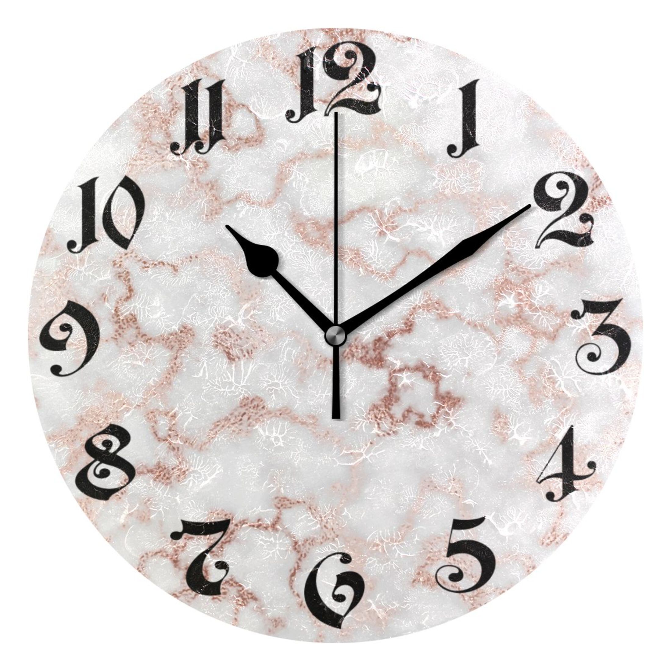 Wall Clock 10 Inch Silent Non-Ticking 8 White Marble with Gold Battery ...