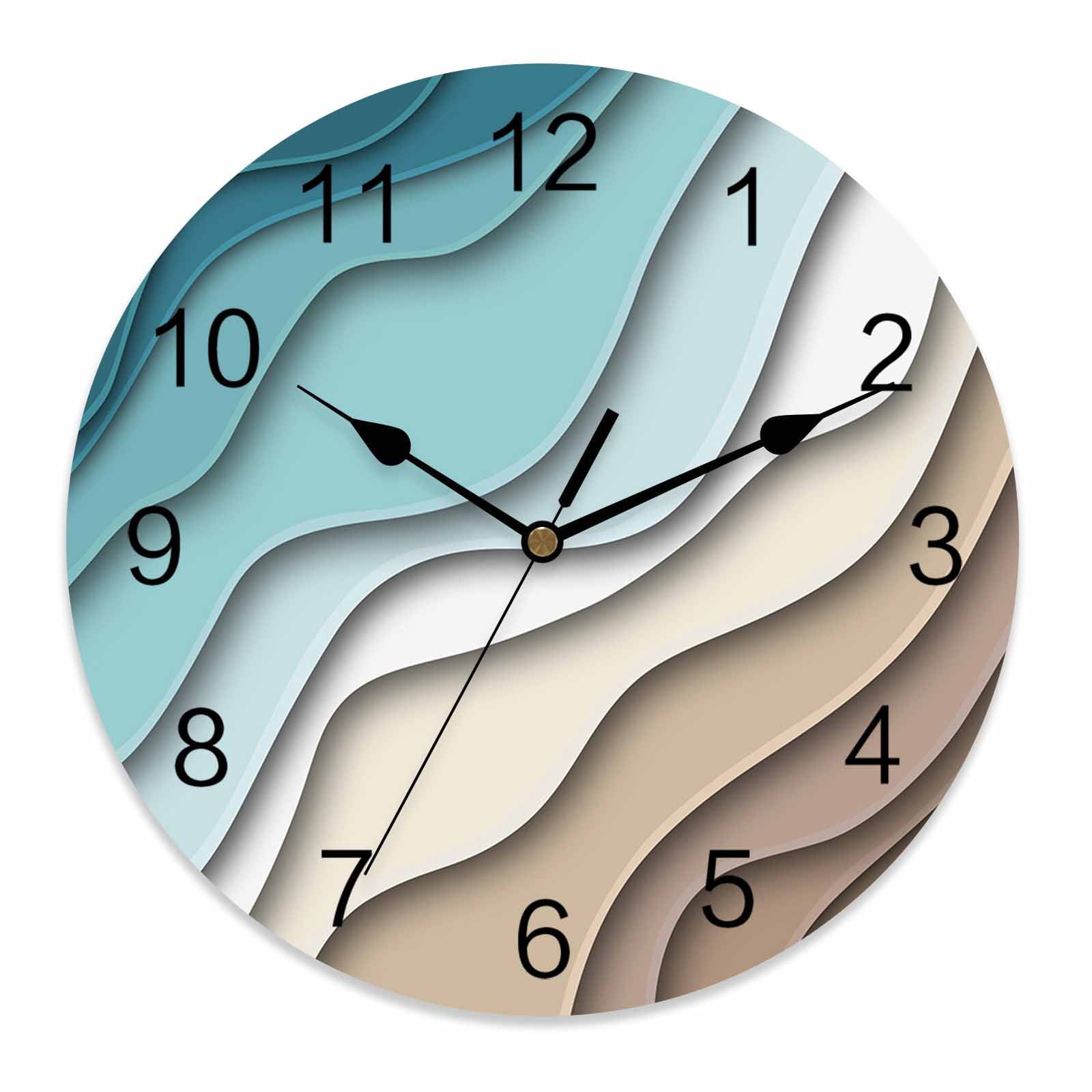 Wall Clock 10 Inch Teal Brown Beach Coastal Round Silent Decorative ...