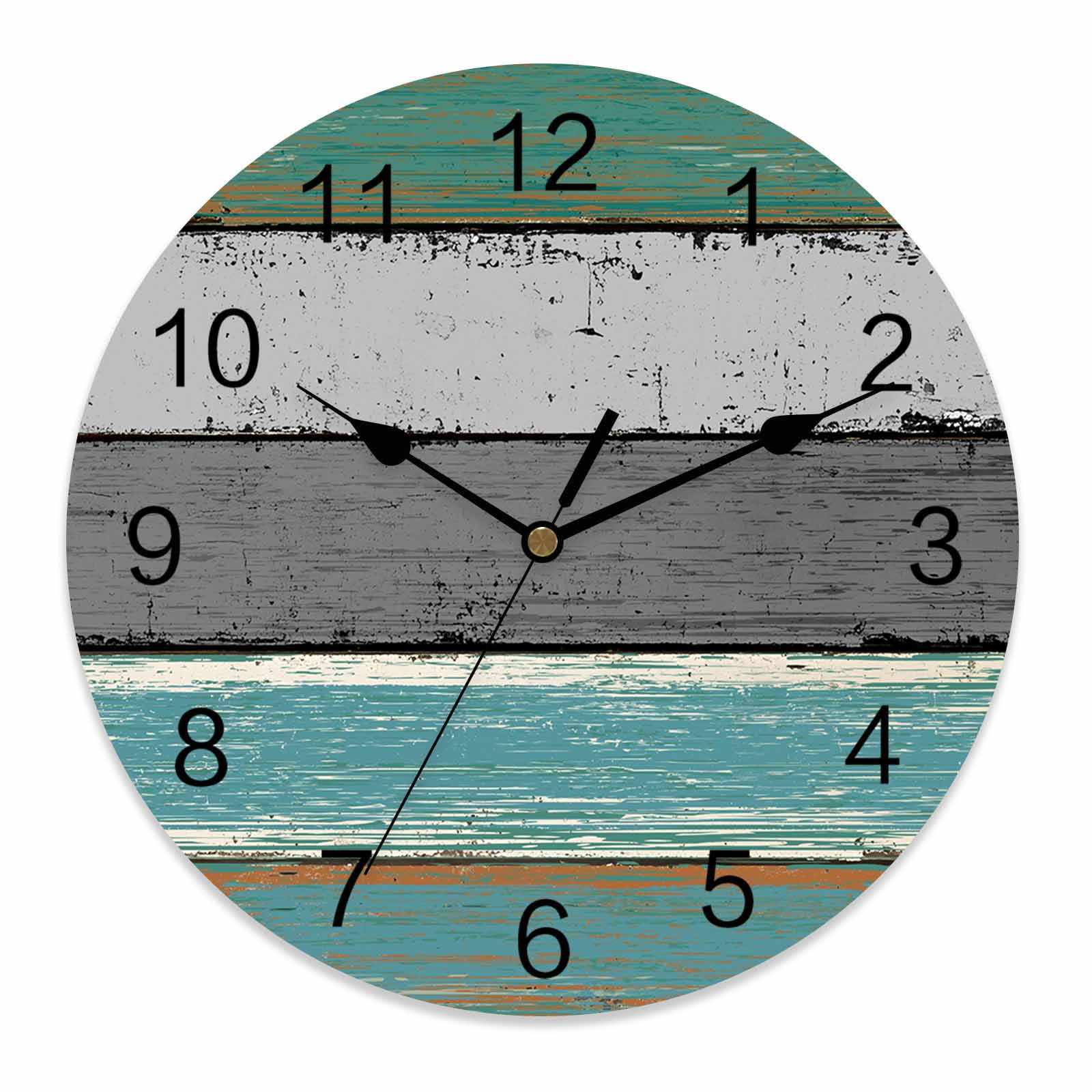 Wall Clock 10 Inch Teal Grey Farmhouse Wood Texture Round Silent ...