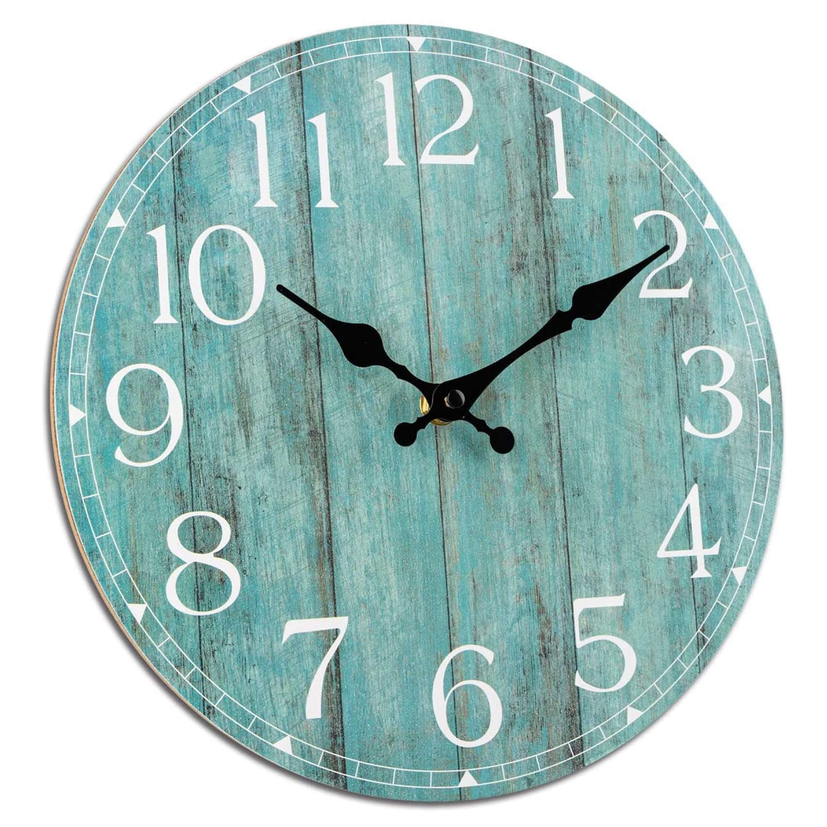 Wall Clock,10 Inch Teal Silent Non-Ticking Kitchen Clock Decor,Rustic ...