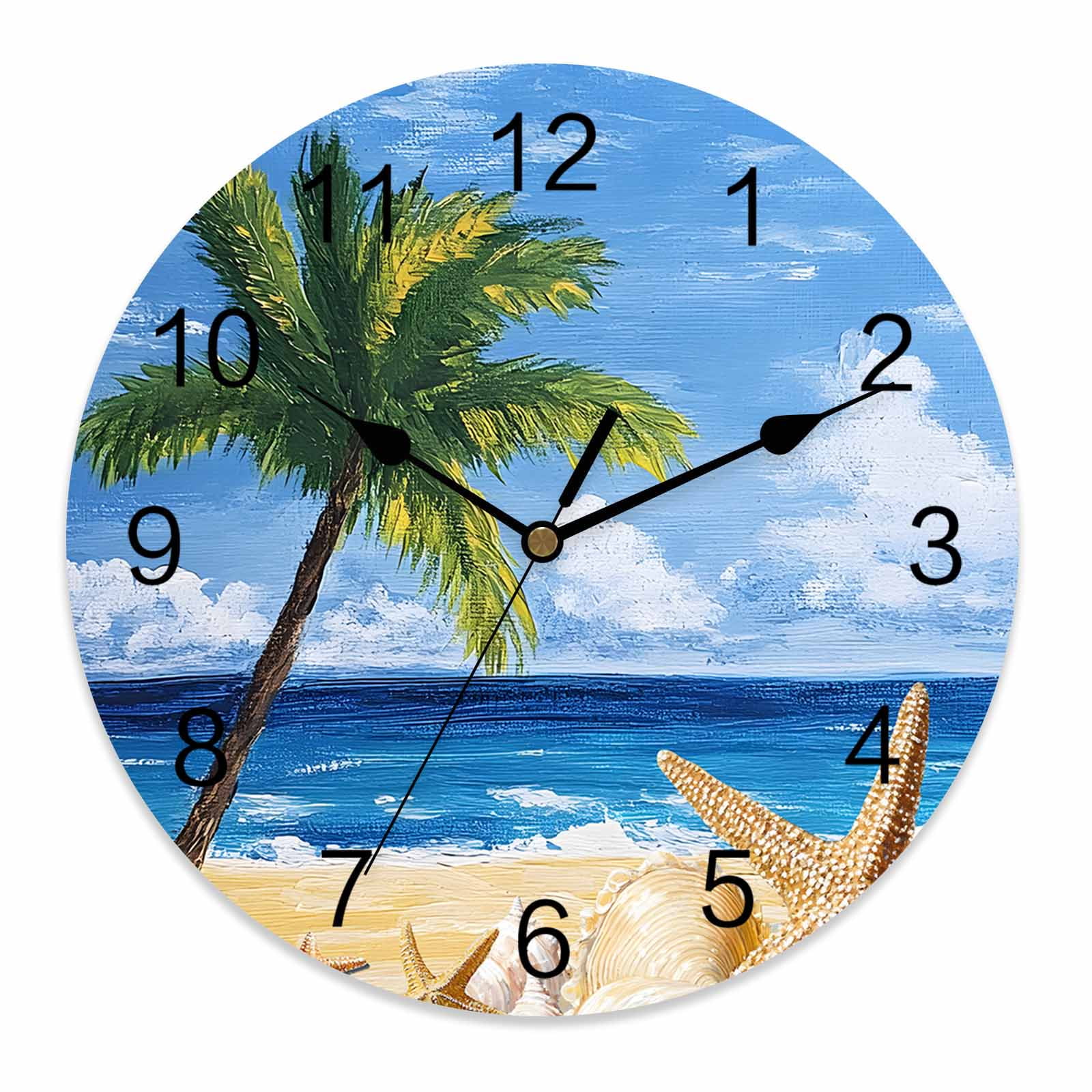 Wall Clock 10 Inch Tropical Coastal Round Silent Decorative Wall Clocks ...