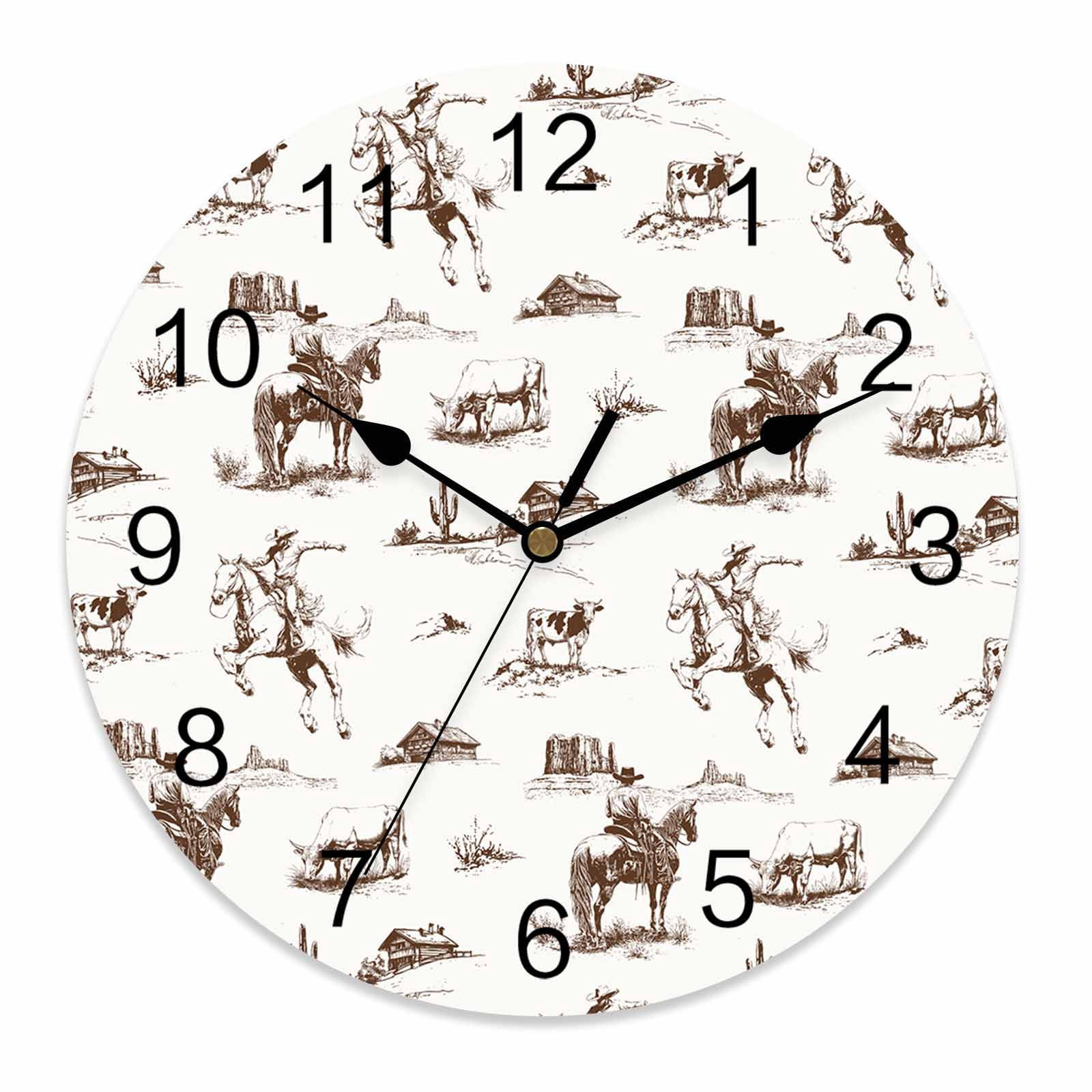 Wall Clock 10 Inch Western Farmhouse Round Silent Decorative Wall ...