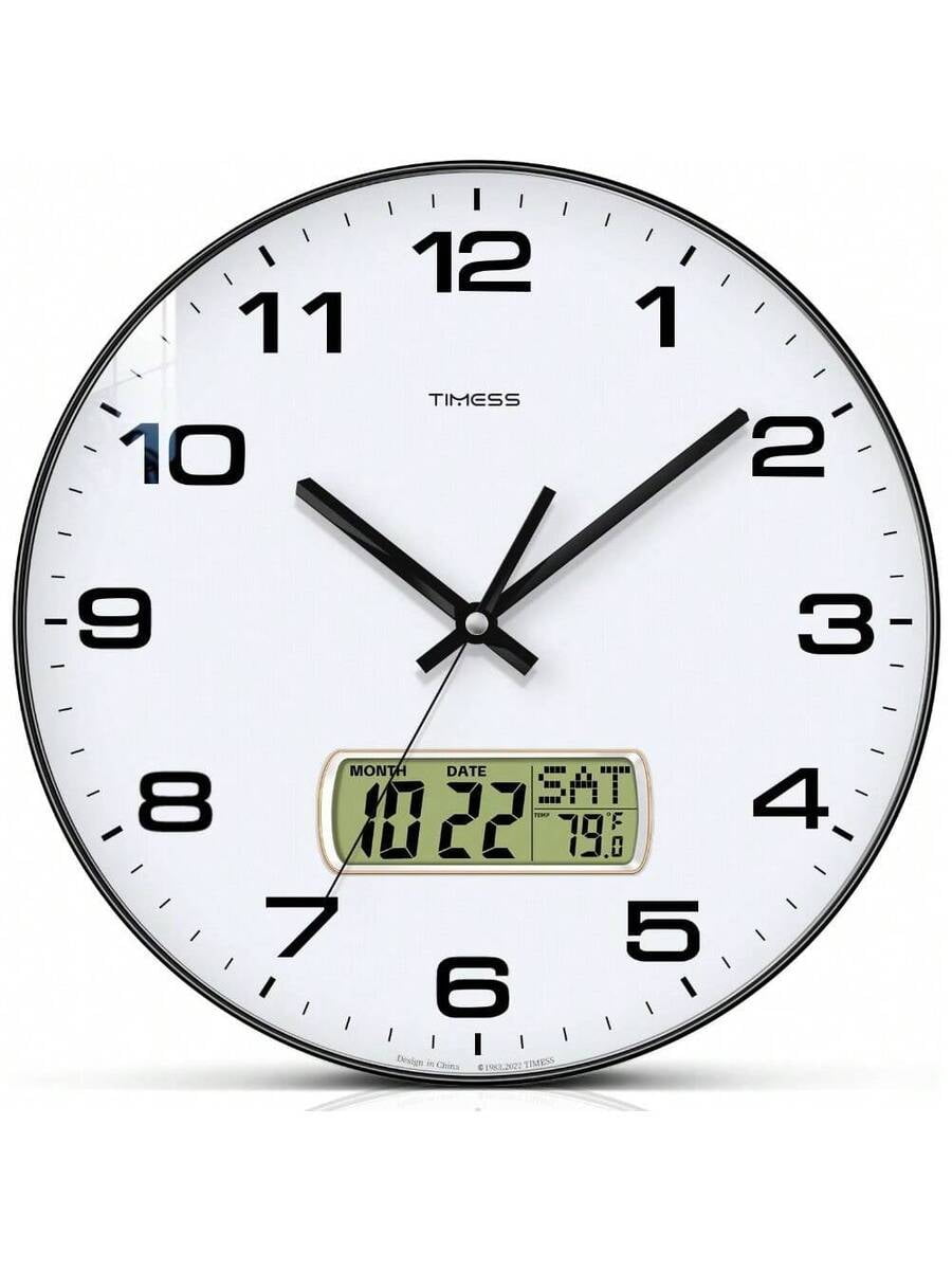 Wall Clock, 12" Dial Non-Ticking Silent Battery Operated Analog With ...