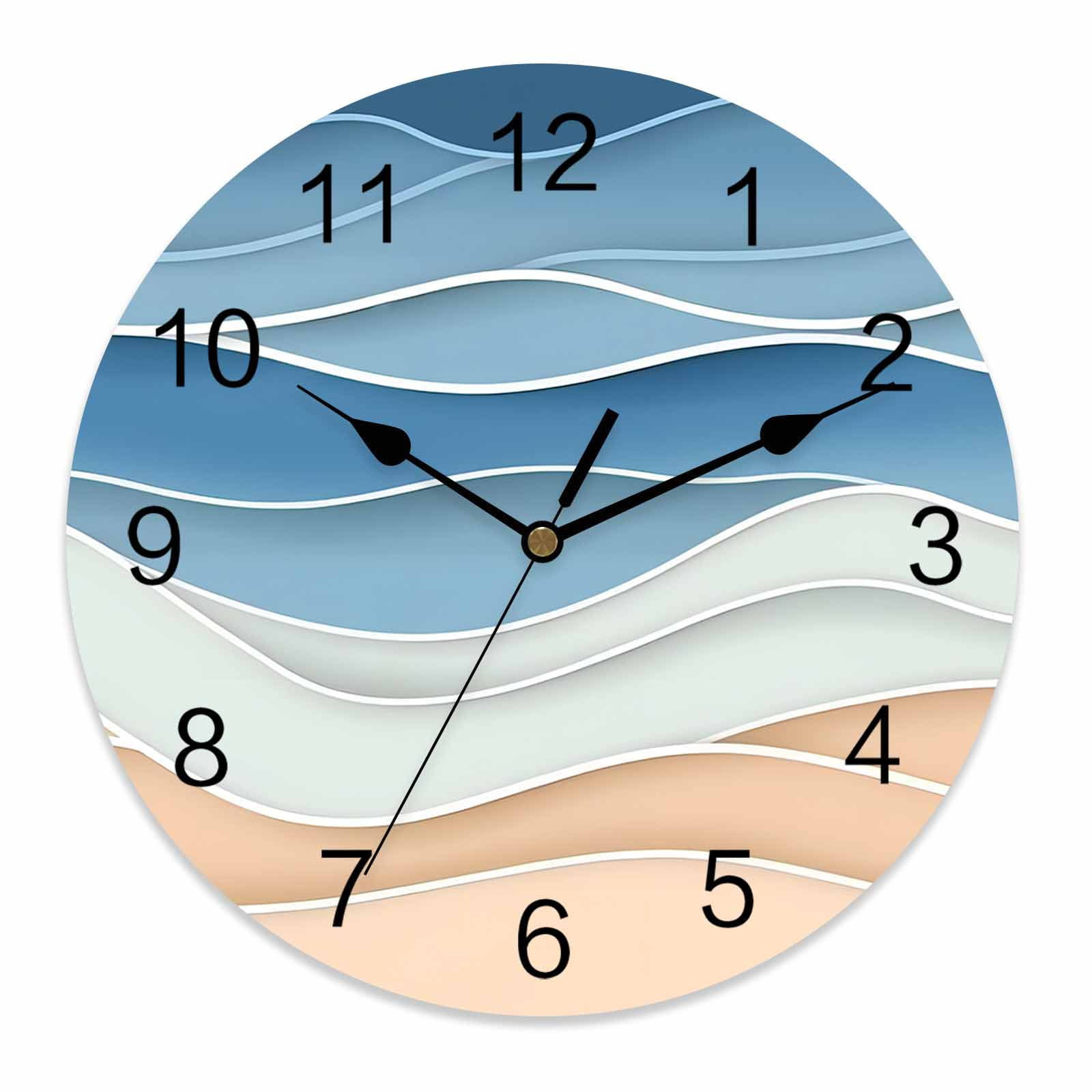 Wall Clock 12 Inch Abstract Coastal Round Silent Decorative Wall Clocks ...