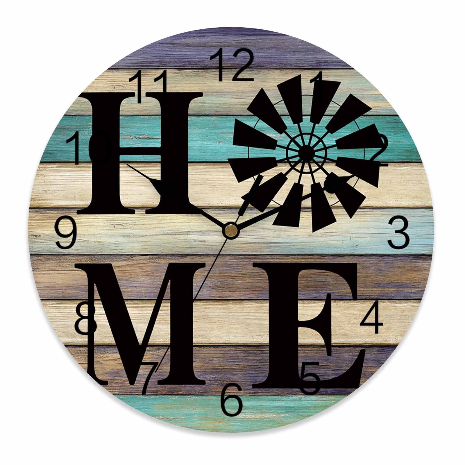 Wall Clock 12 Inch Black Windmill HOME Round Silent Decorative Wall ...