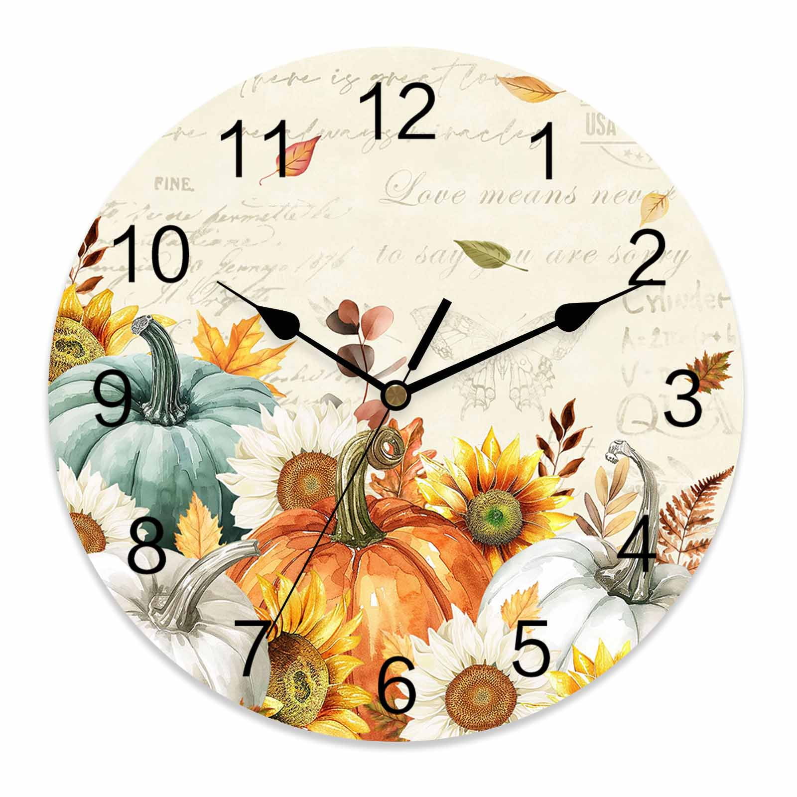Wall Clock 12 Inch Boho Fall Thanksgiving Round Silent Decorative Wall ...