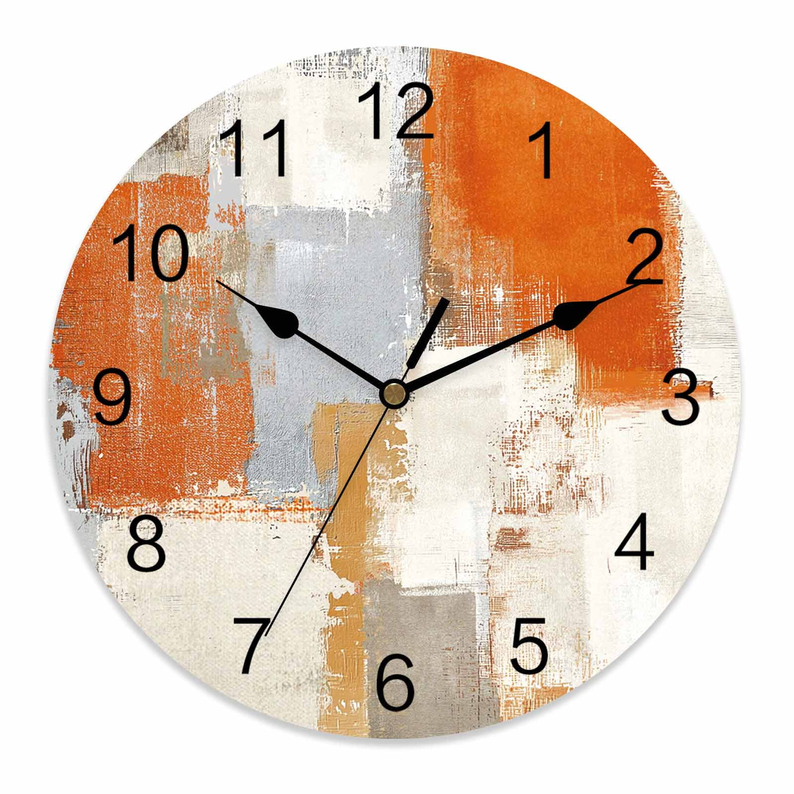Wall Clock 12 Inch Burnt Orange Gray Graffiti Block Round Silent ...