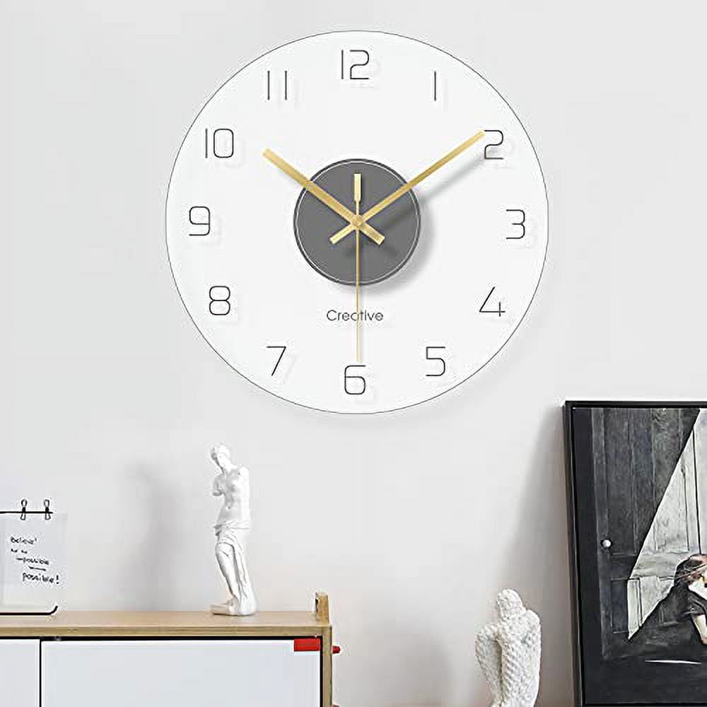 Wall Clock 12 Inch Clear Glass Wall Clocks Non-Ticking Battery Operated ...