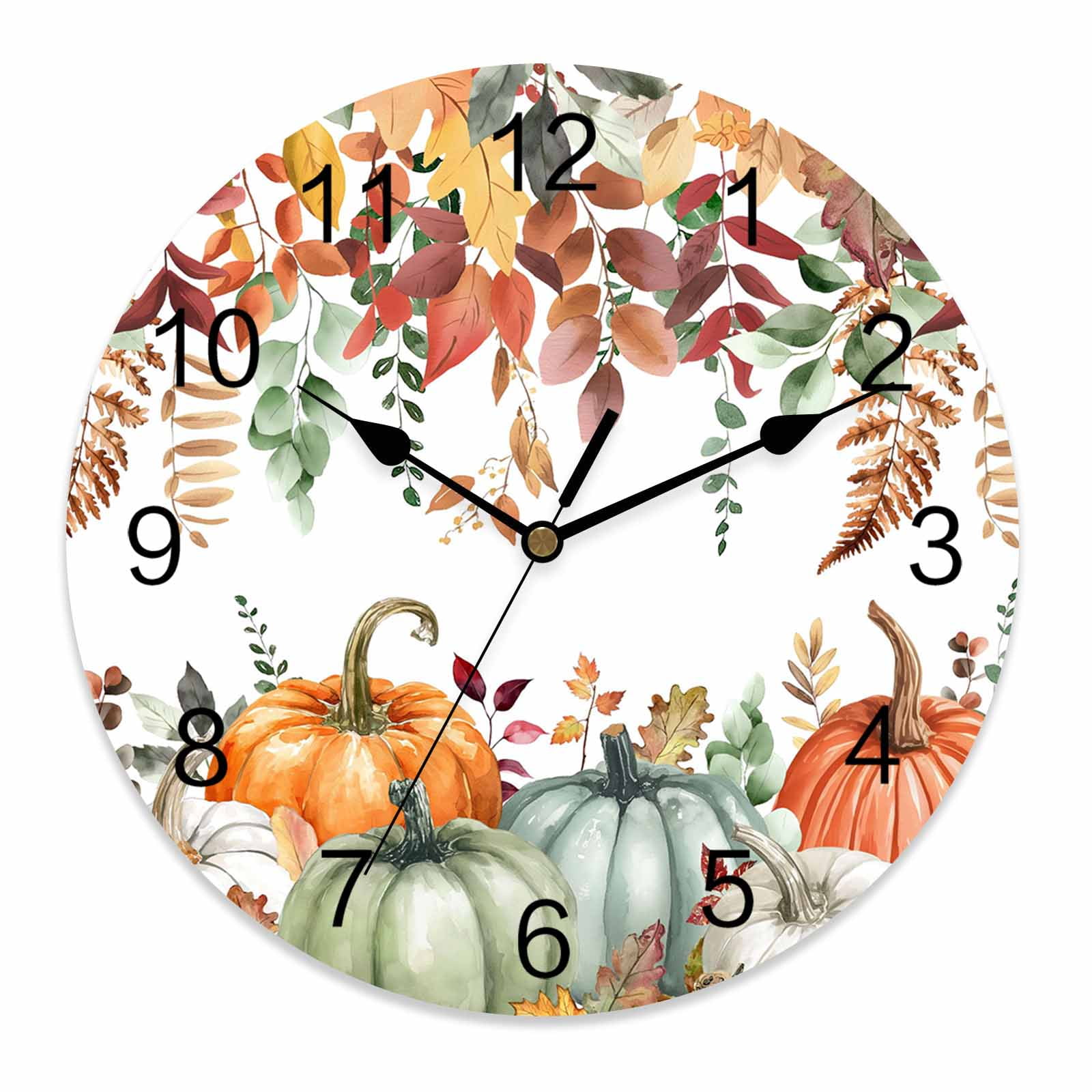 Wall Clock 12 Inch Fall Thanksgiving Round Silent Decorative Wall ...