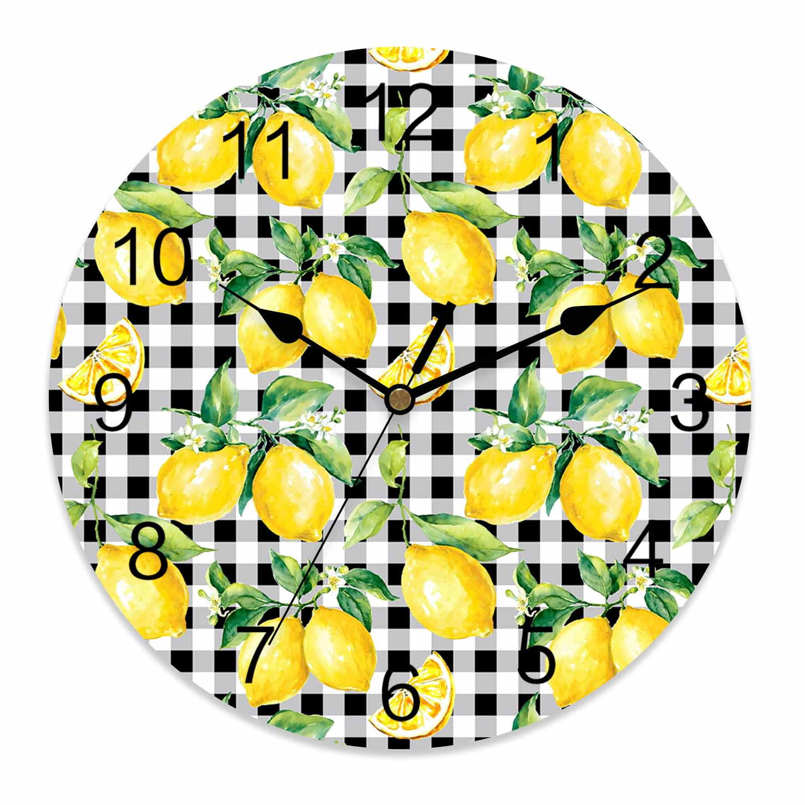 Wall Clock 12 Inch Farmhouse Yellow Tropical Lemon Round Silent ...