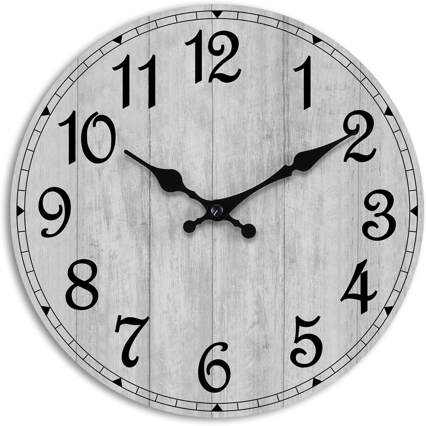 Morfeiy, Wall Clock 12 Inch, Grey Rustic Wooden Decor, Battery Operated ...